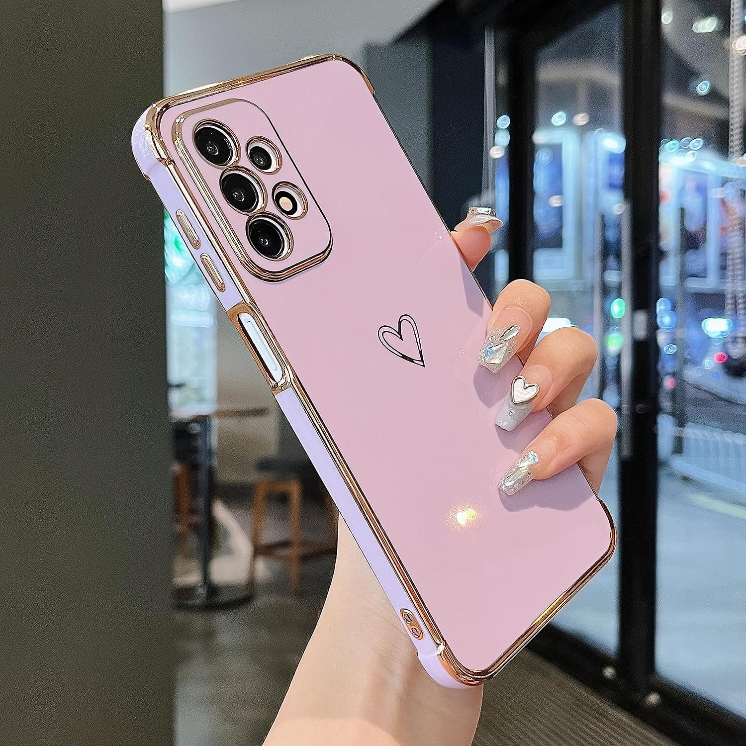 Samsung Galaxy A23 4G/5G Case,Cute Plating Edge Love Hearts Pattern with Camera Lens Protection ...