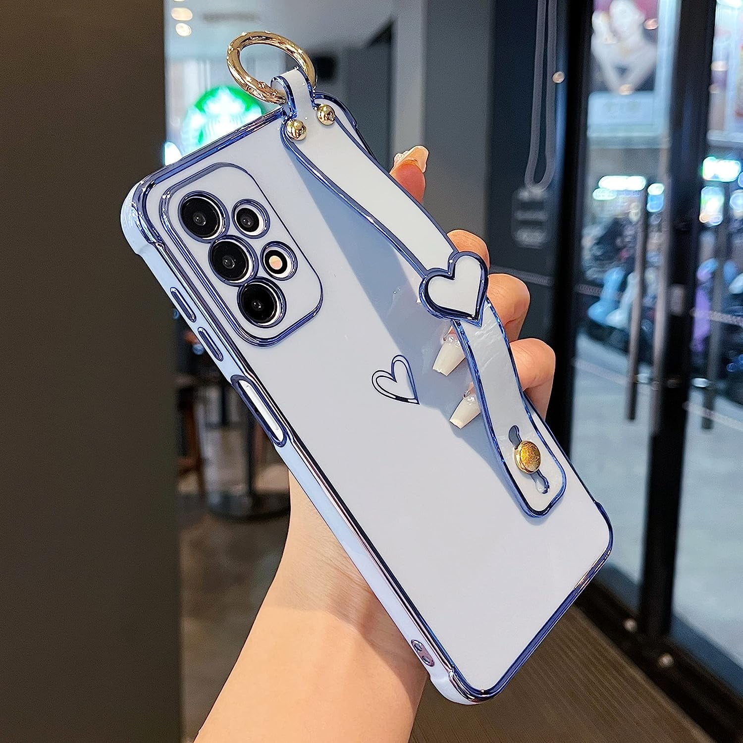 Samsung Galaxy A23 4G/5G Case with Kickstand,Luxury Cute Plating Edge Love Hearts Pattern Wrist ...