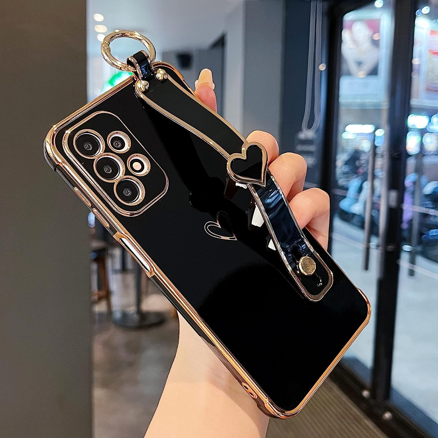 Samsung Galaxy A23 4G/5G Case with Kickstand,Luxury Cute Plating Edge Love Hearts Pattern Wrist ...