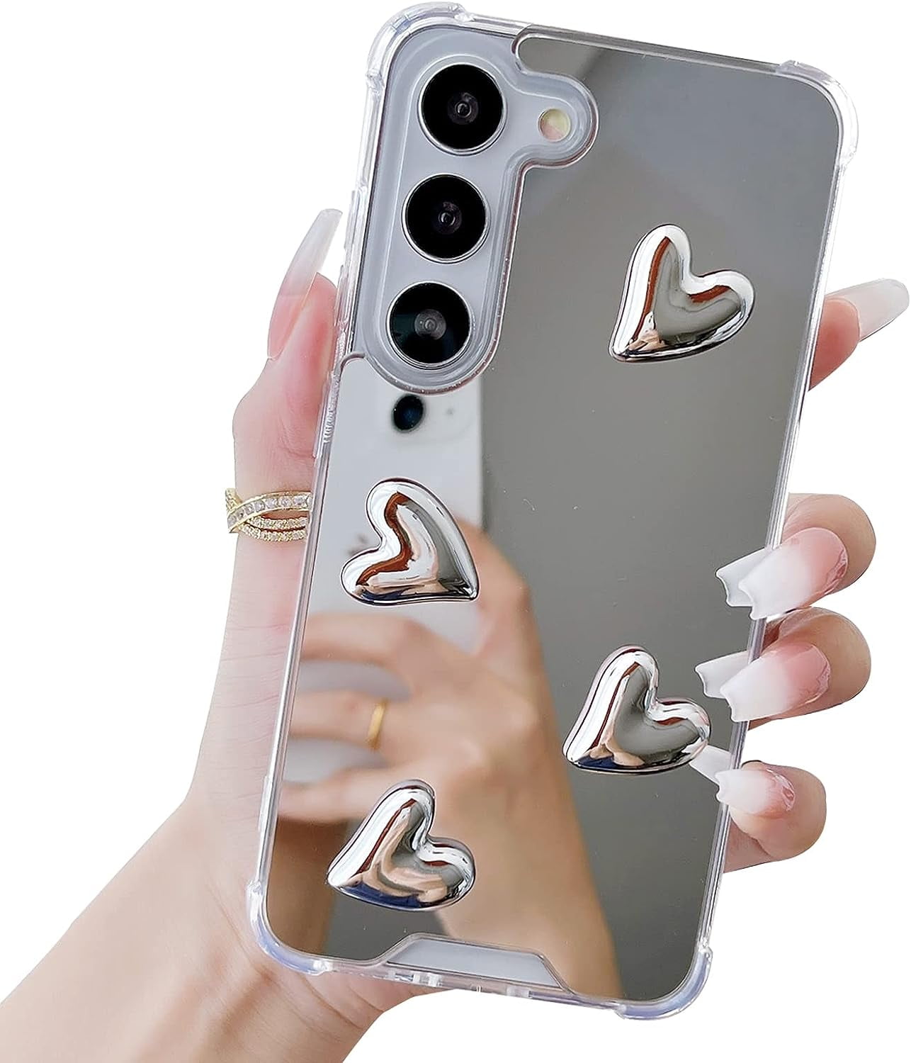 Samsung Galaxy A24 5G Case Silver Mirror Cute Heart Clear Bumper Slim ...