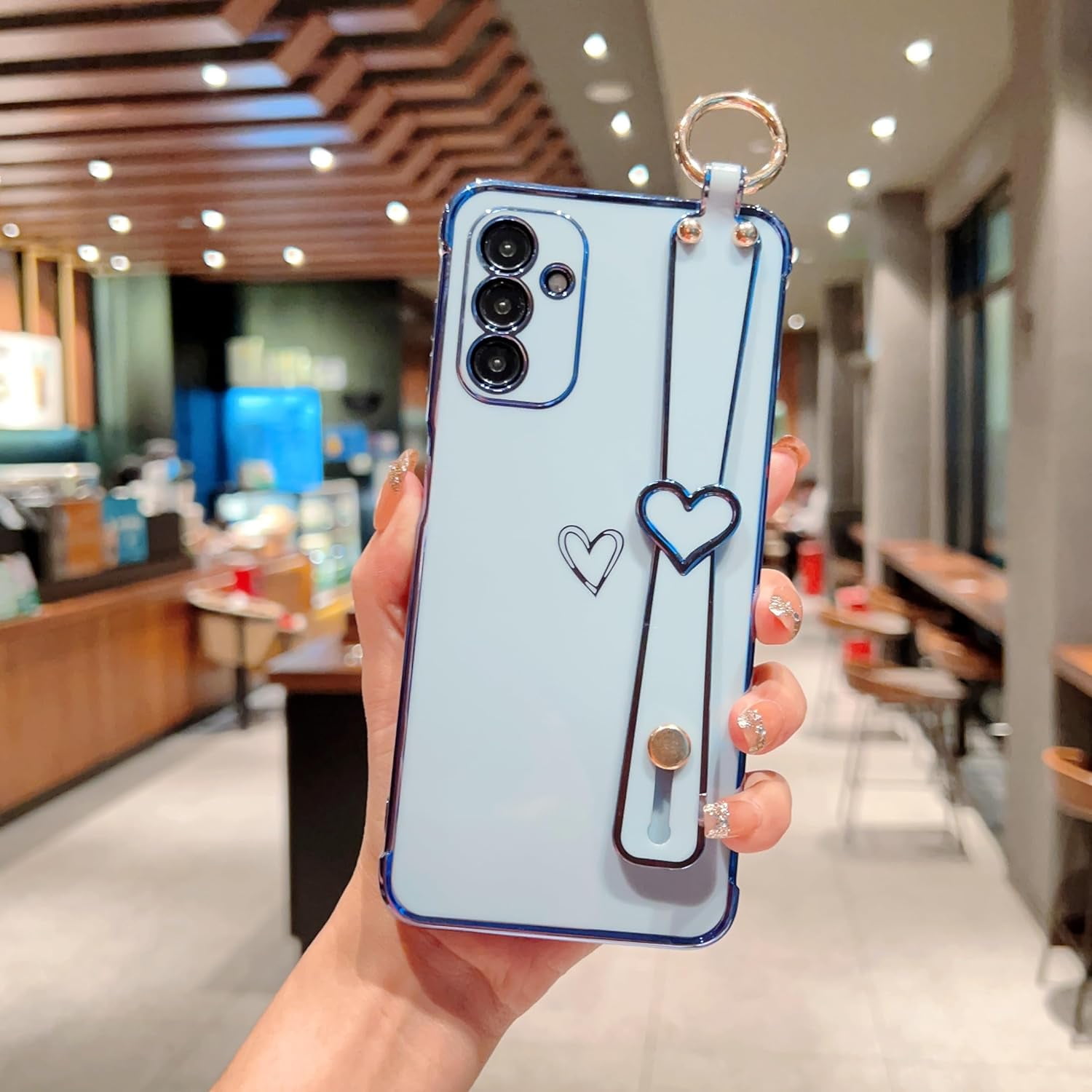 Samsung Galaxy A25 5G Case with Wrist Strap,Luxury Cute Plating Edge Love Hearts Pattern for ...