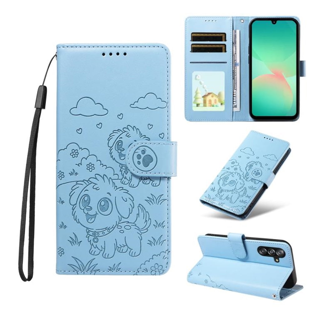 For Samsung Galaxy A26 5G Litter Dog Embossing Leather Phone Case with ...