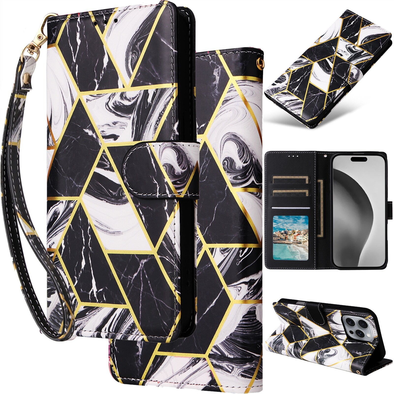 for Samsung Galaxy A31 Leather Case Wallet Luxury Marble Pattern Gold ...