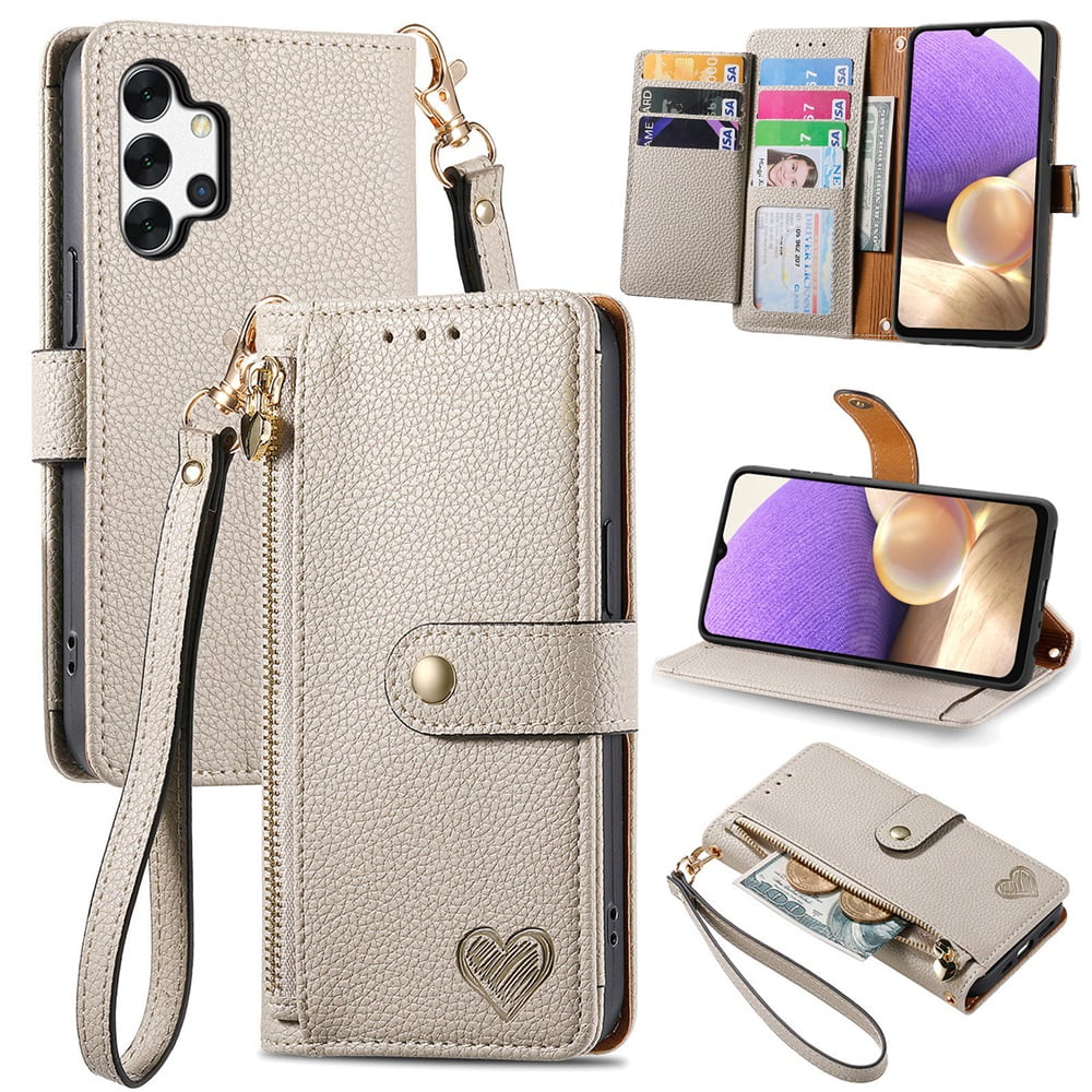 For Samsung Galaxy A32 5G Leather Phone Case Wallet Zipper Pocket Pouch ...