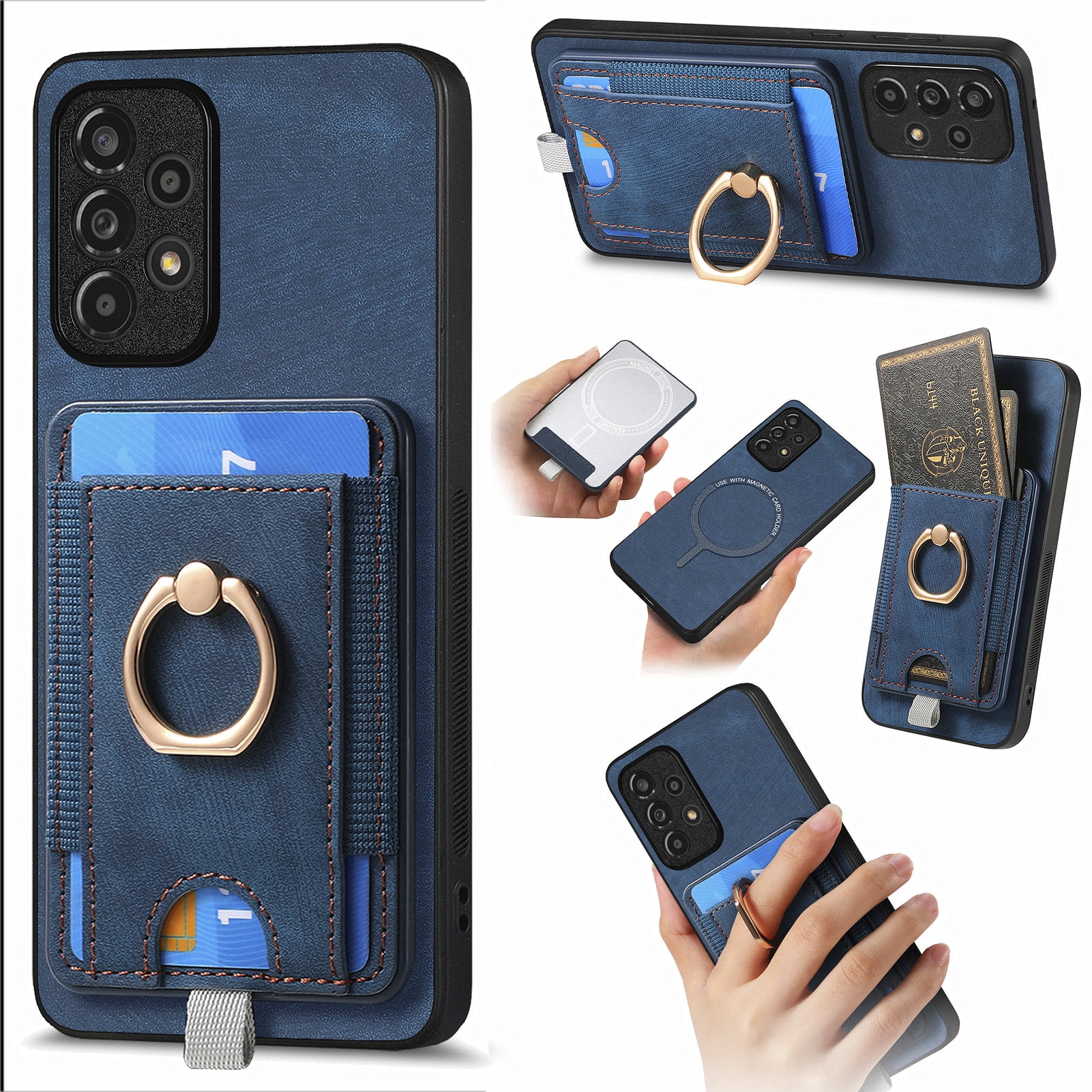 for Samsung Galaxy A32 5G Wallet Case with Detachable Card Holder & 360° Rotation Finger Ring ...