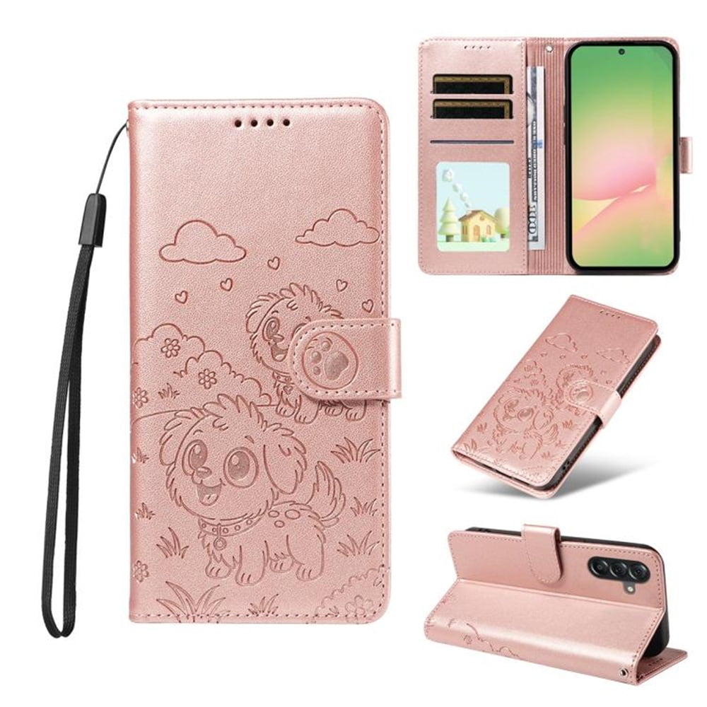 For Samsung Galaxy A34 5G Litter Dog Embossing Leather Phone Case with ...