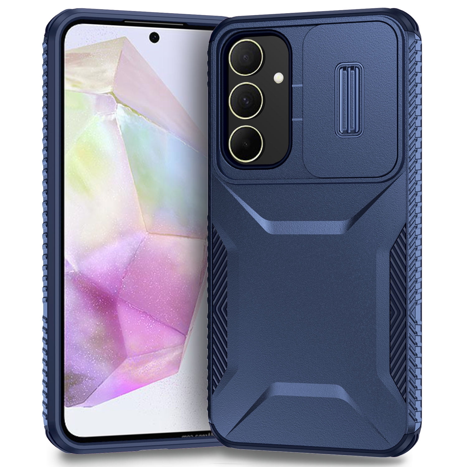 for Samsung Galaxy A34 5G Rugged Case with Camera Lens Sliding Cover ...