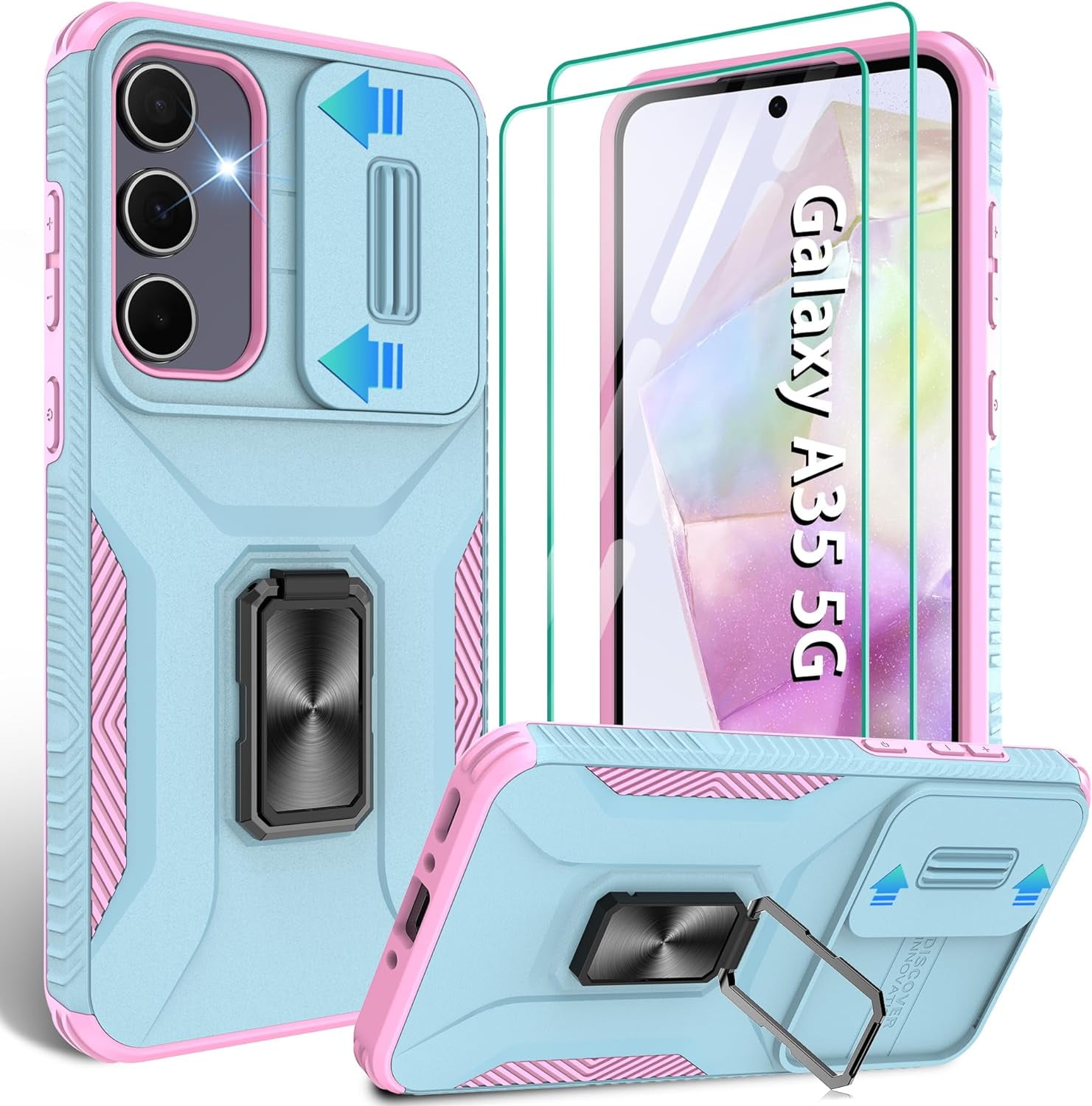 for Samsung Galaxy A35 5G Case with Slide Camera Cover & Screen Protector (2 PCS), A35 Case ...
