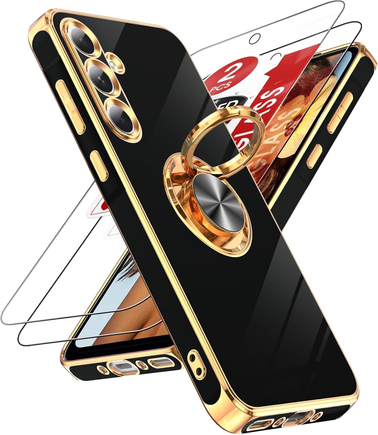 for Samsung Galaxy A35 5G Case: with Tempered Glass Screen Protector [2 Pack] 360° Rotatable ...