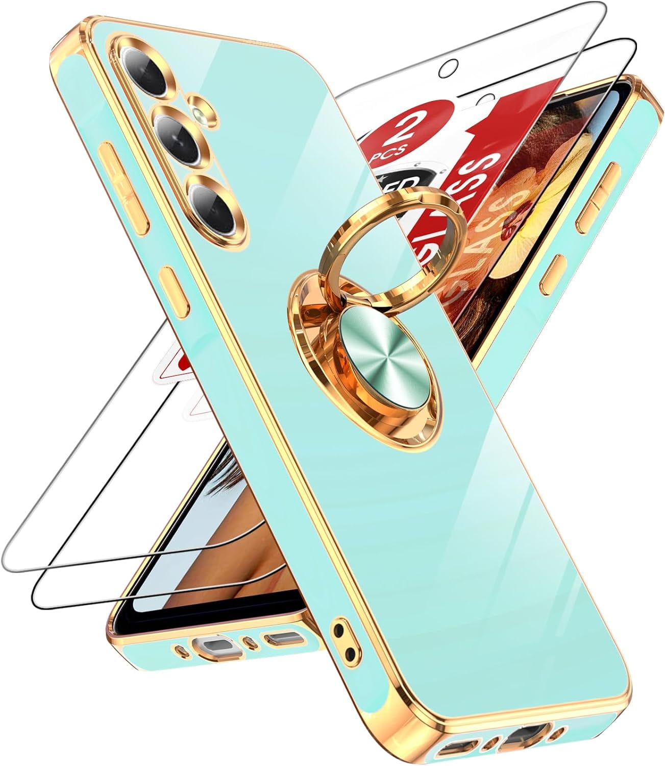 for Samsung Galaxy A35 5G Case: with Tempered Glass Screen Protector [2 Pack] 360° Rotatable ...