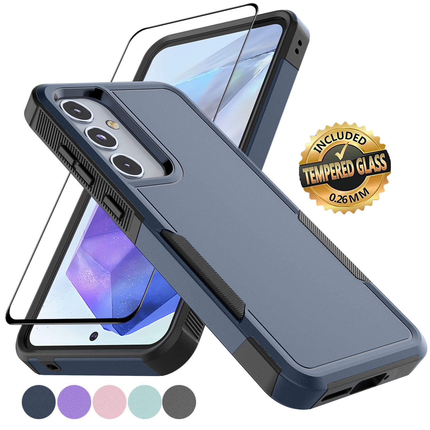Tekcoo Silicone Rugged Cell Phone Case with Screen Protector for Samsung Galaxy A35 5G, Dark ...