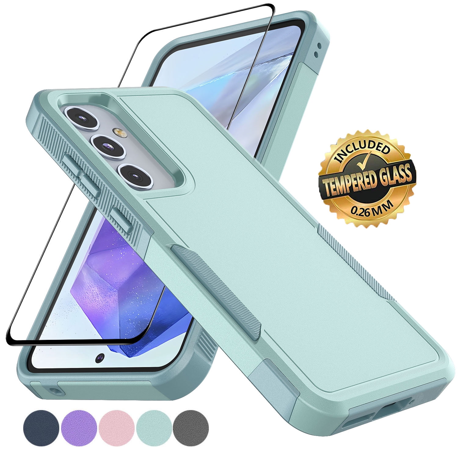 Samsung Galaxy A35 5G Case with Tempered Glass Screen Protector, Tekcoo Heavy Duty Rugged ...