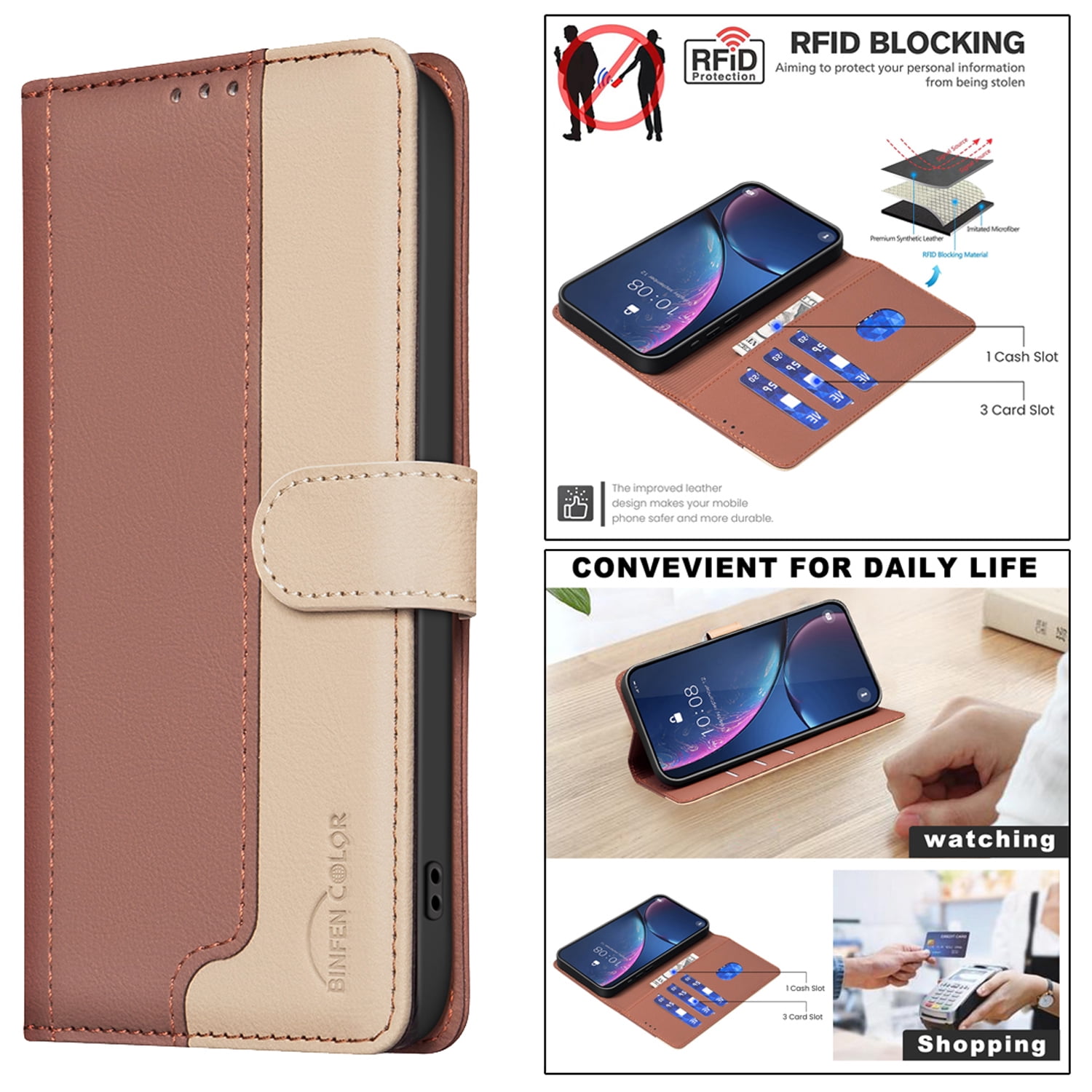 for Samsung Galaxy A35 Case, Color Blocking Design PU Leather [RFID ...