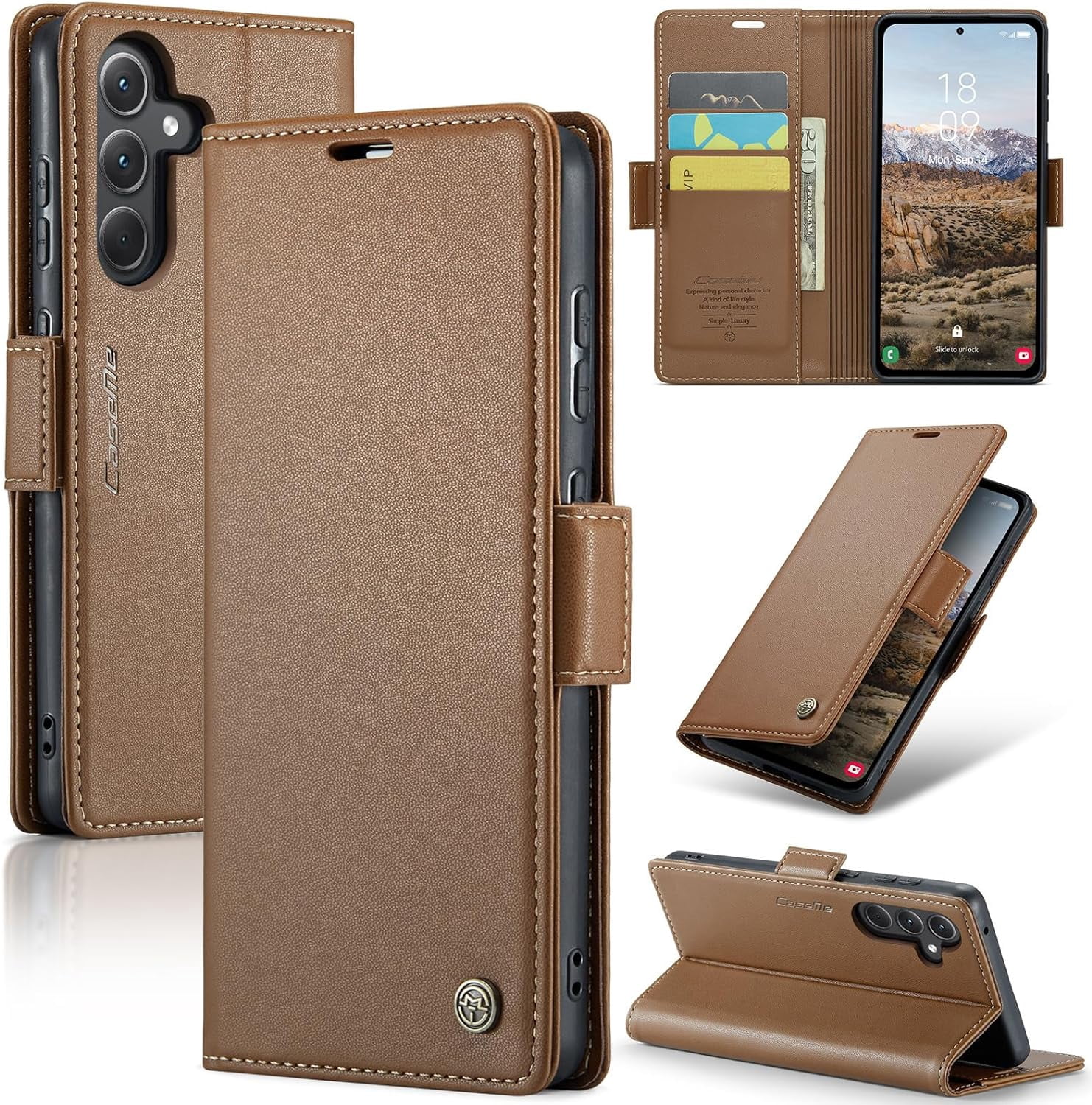 for Samsung Galaxy A35 Case, [RFID Blocking] Magnetic Closure PU ...