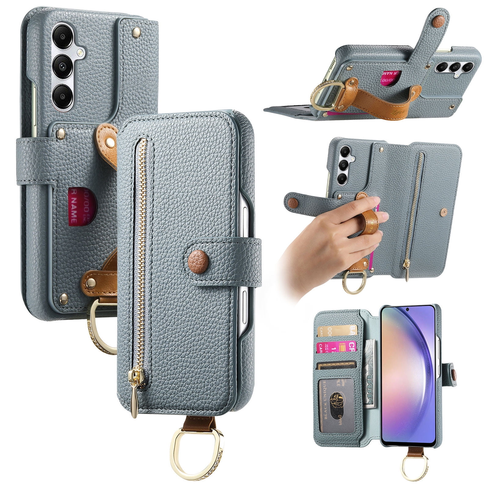 for Samsung Galaxy A35 Folio Flip Wallet Case, PU Leather Zipper Pocket ...