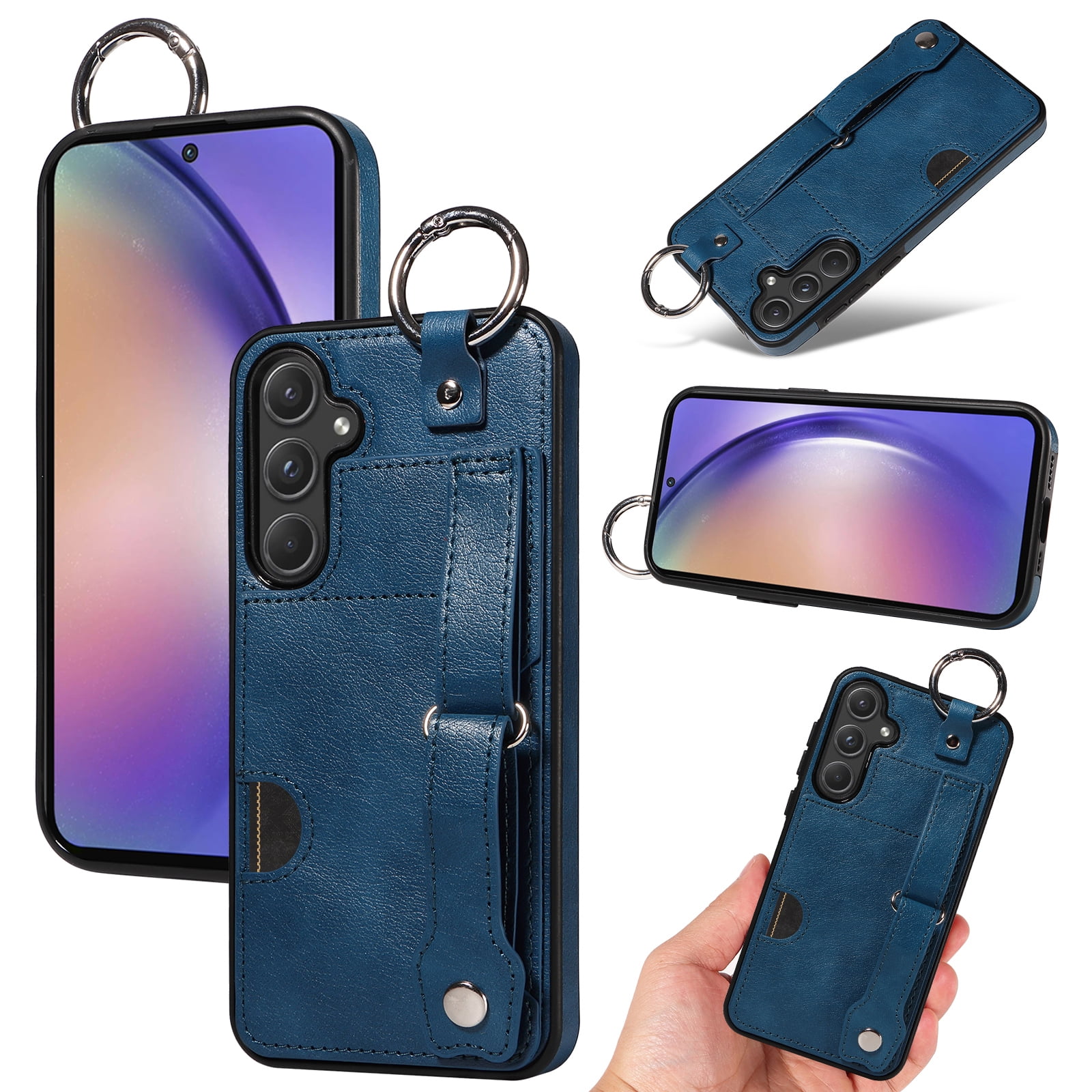 for Samsung Galaxy A35 Wallet Case with Card Holder, Hand Wrist Strap Loop Holder Kickstand ...