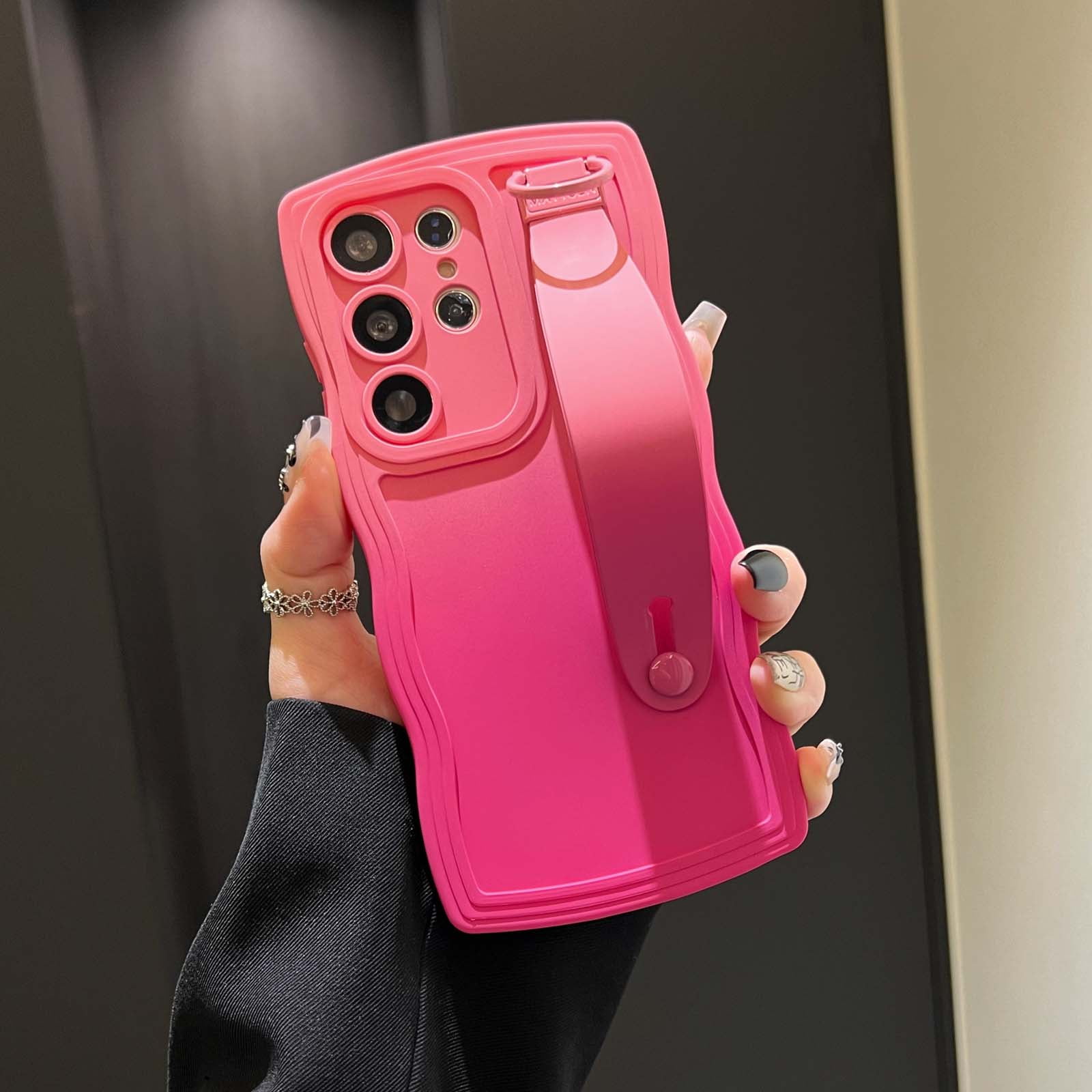 for Samsung Galaxy A36 5G Case with Adjustable Wrist Strap Stand, Cute Wavy Curly Gradient Color ...