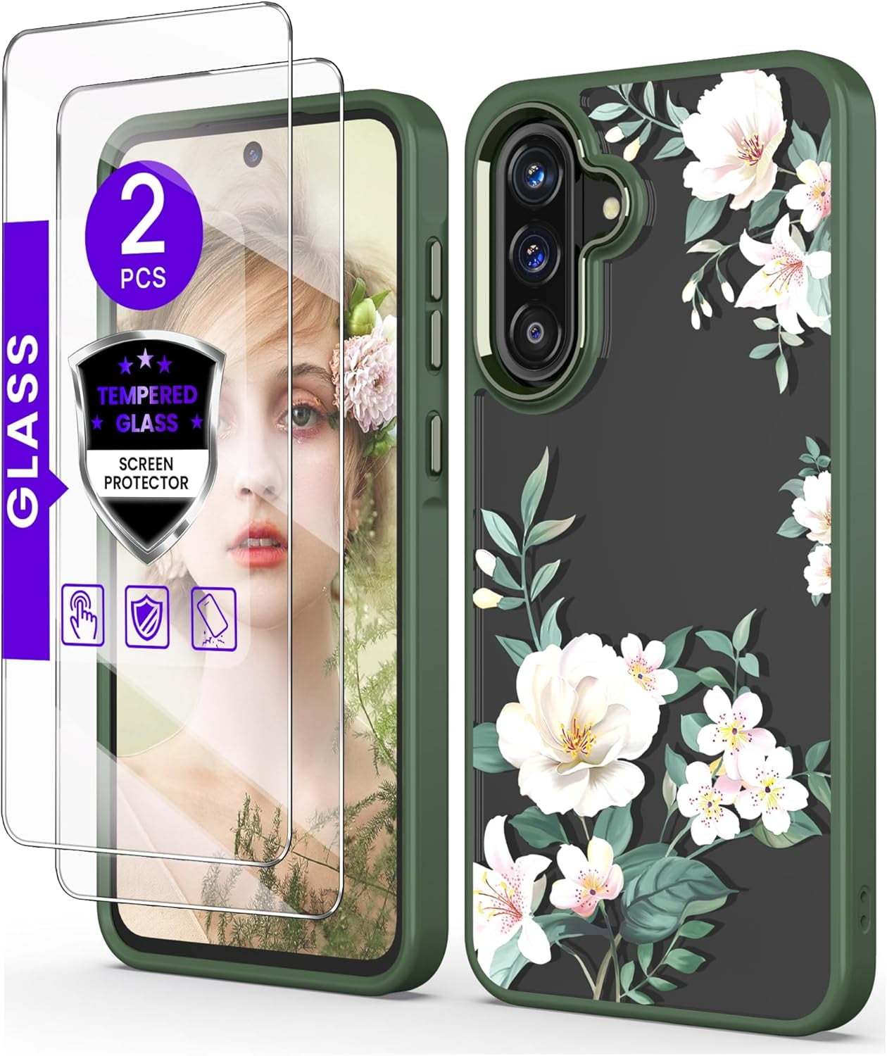 for Samsung Galaxy A36 5G Case+Tempered Glass Screen Protector,Military ...