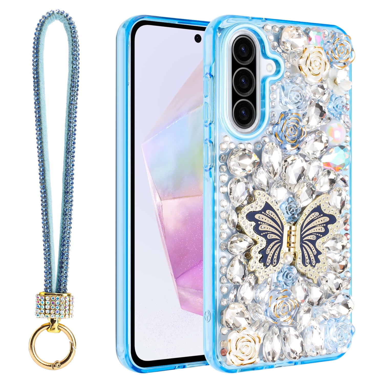 For Samsung Galaxy A36 5G / SM-A366 Luxury Diamond Rose 3D Butterfly ...