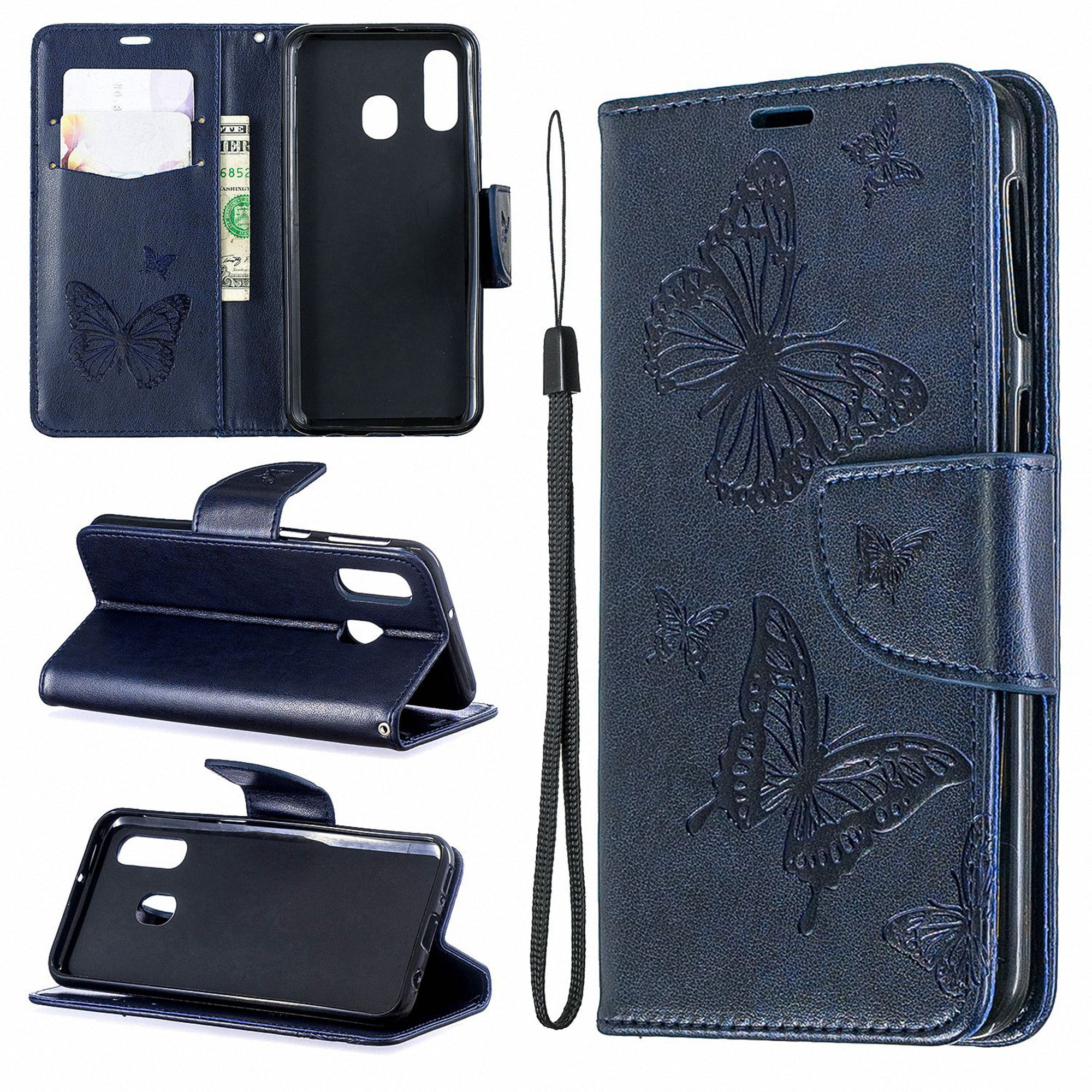 Samsung Galaxy A40 Case, Dteck Embossed Butterfly Flip PU Leather Stand ...