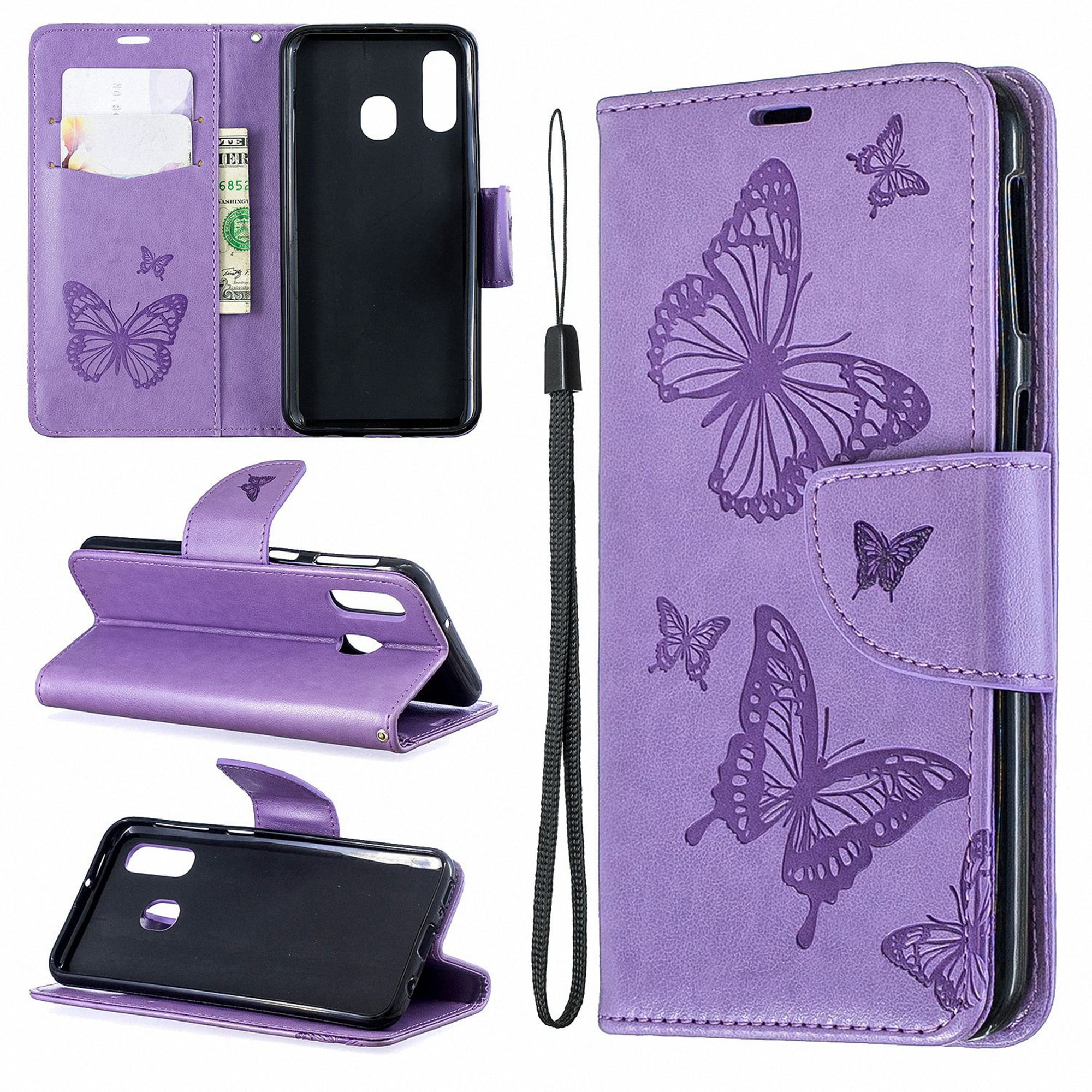 Samsung Galaxy A40 Case, Dteck Embossed Butterfly Flip PU Leather Stand ...