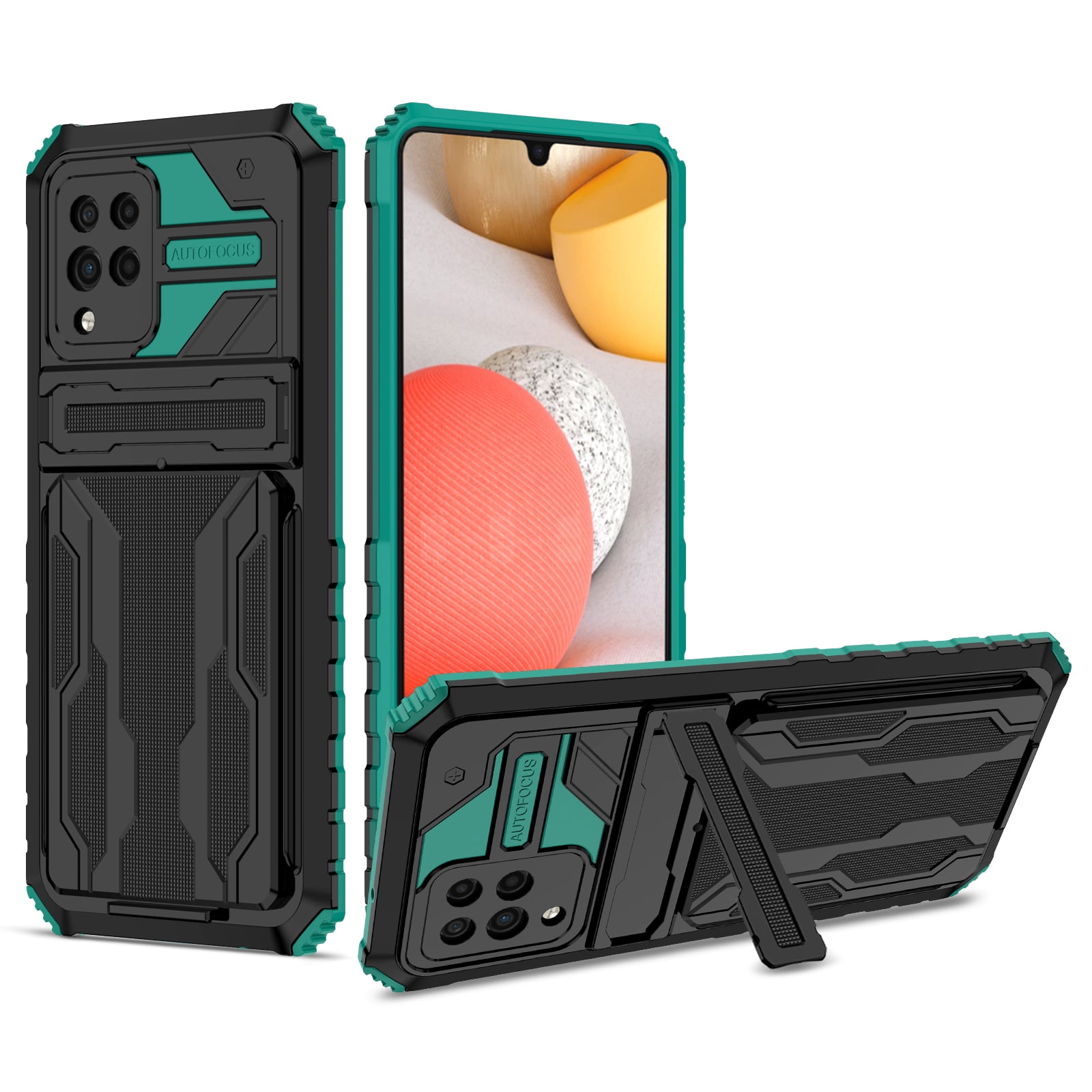 for Samsung Galaxy A42 5G Armor Case, Heavy Duty Rugged PC Card Slot ...