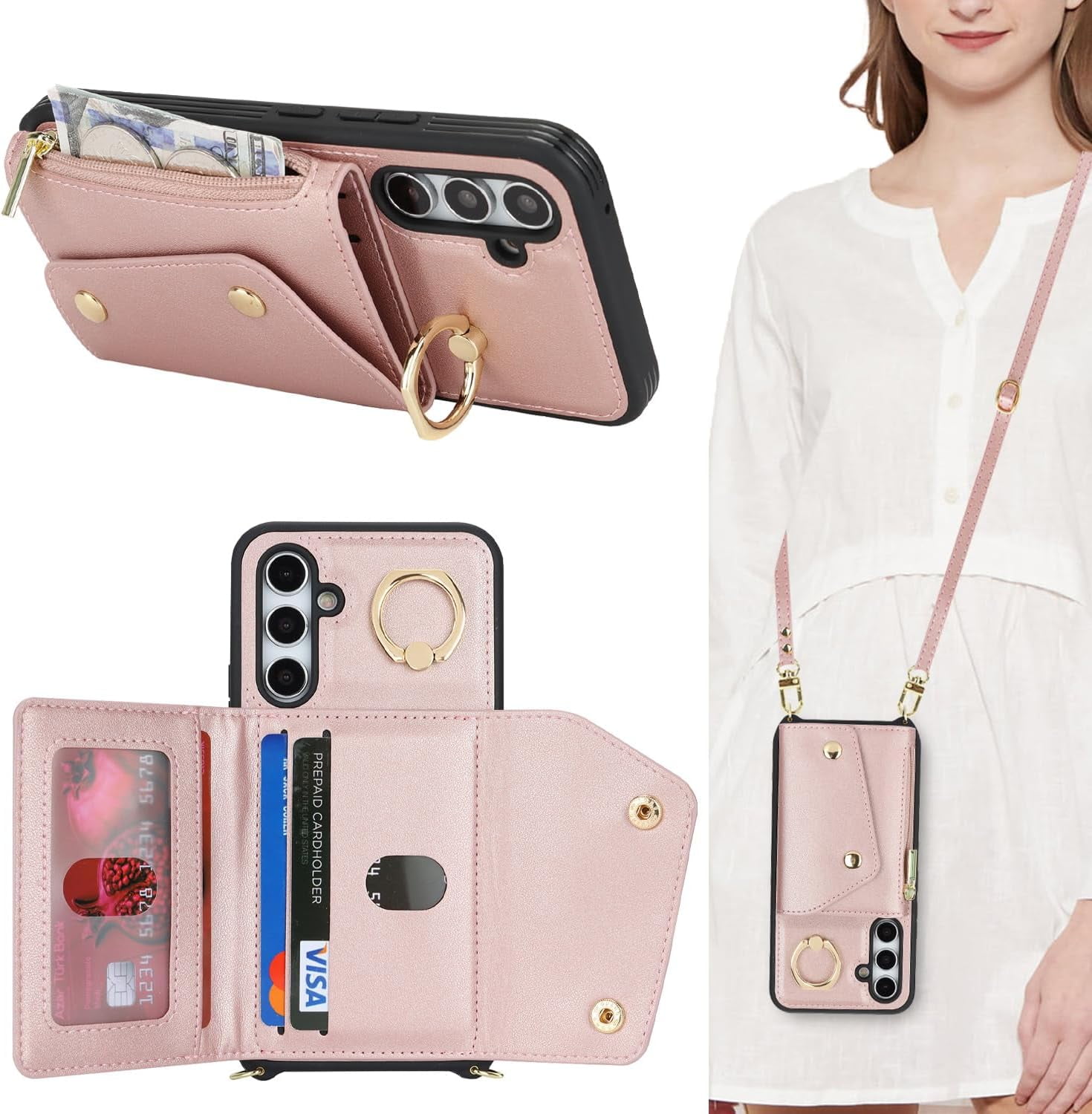 for Samsung Galaxy A54 5G Case with Card Holder and Strap - Zipper ...