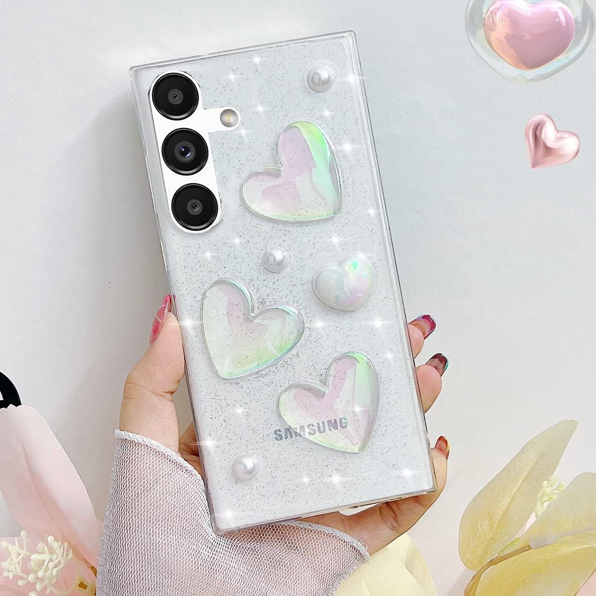 for Samsung Galaxy A54 5G Glitter Case, Cute 3D Holographic Laser Love ...