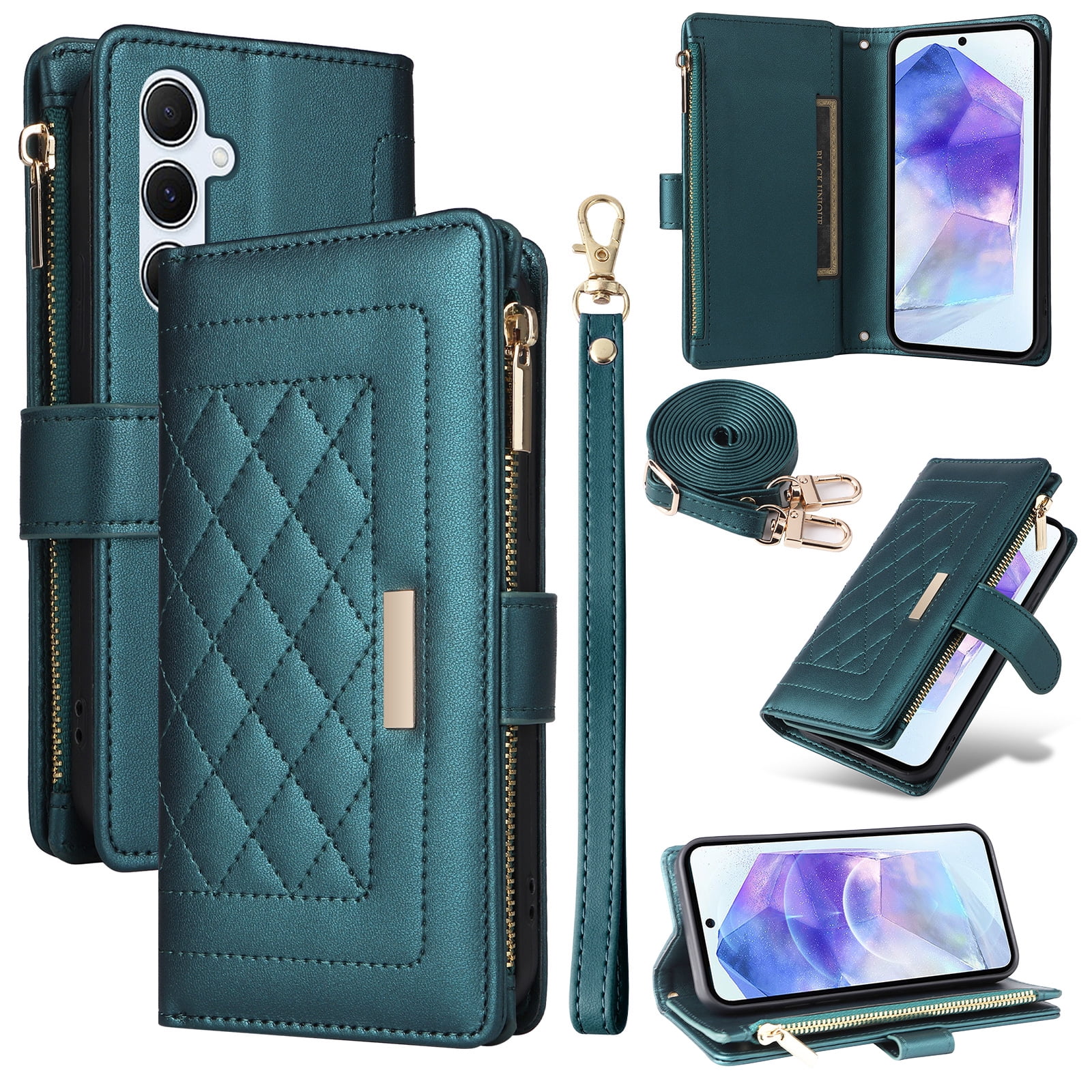 for Samsung Galaxy A54 5G Zipper Pocket Wallet Magnetic Closure Cover ...
