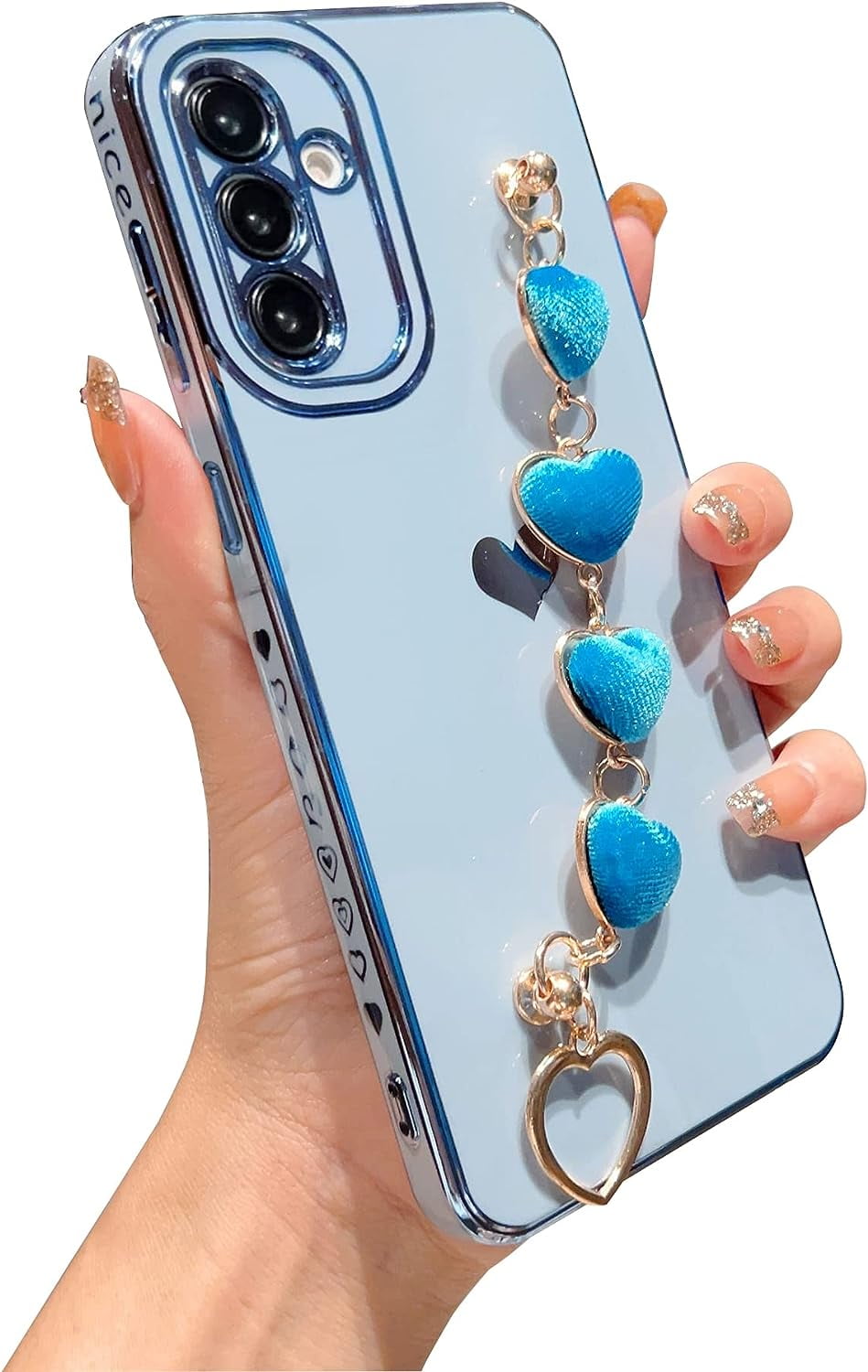 for Samsung Galaxy A54 5g 6.6" Phone Case with Cute Love Heart Bracelet Strap Luxury Plating ...