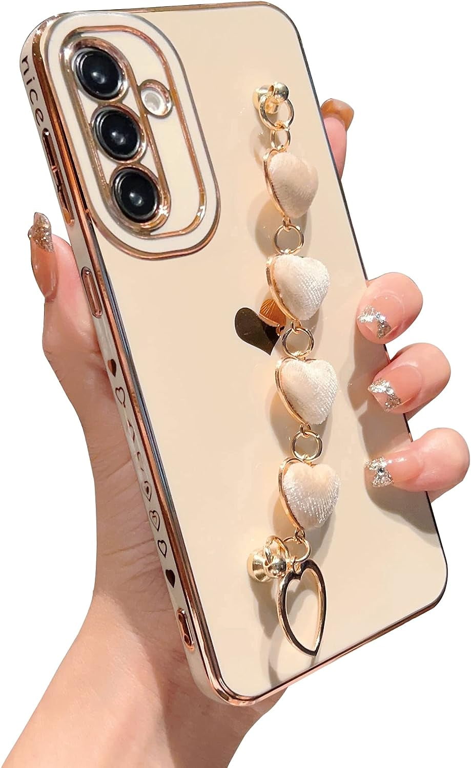 for Samsung Galaxy A54 5g 6.6" Phone Case with Cute Love Heart Bracelet Strap Luxury Plating ...