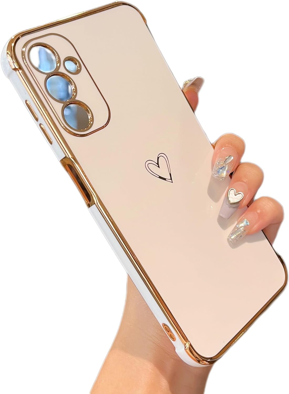 Samsung Galaxy A55 5G Case,Cute Plating Edge Love Hearts Pattern with Camera Lens Protection ...