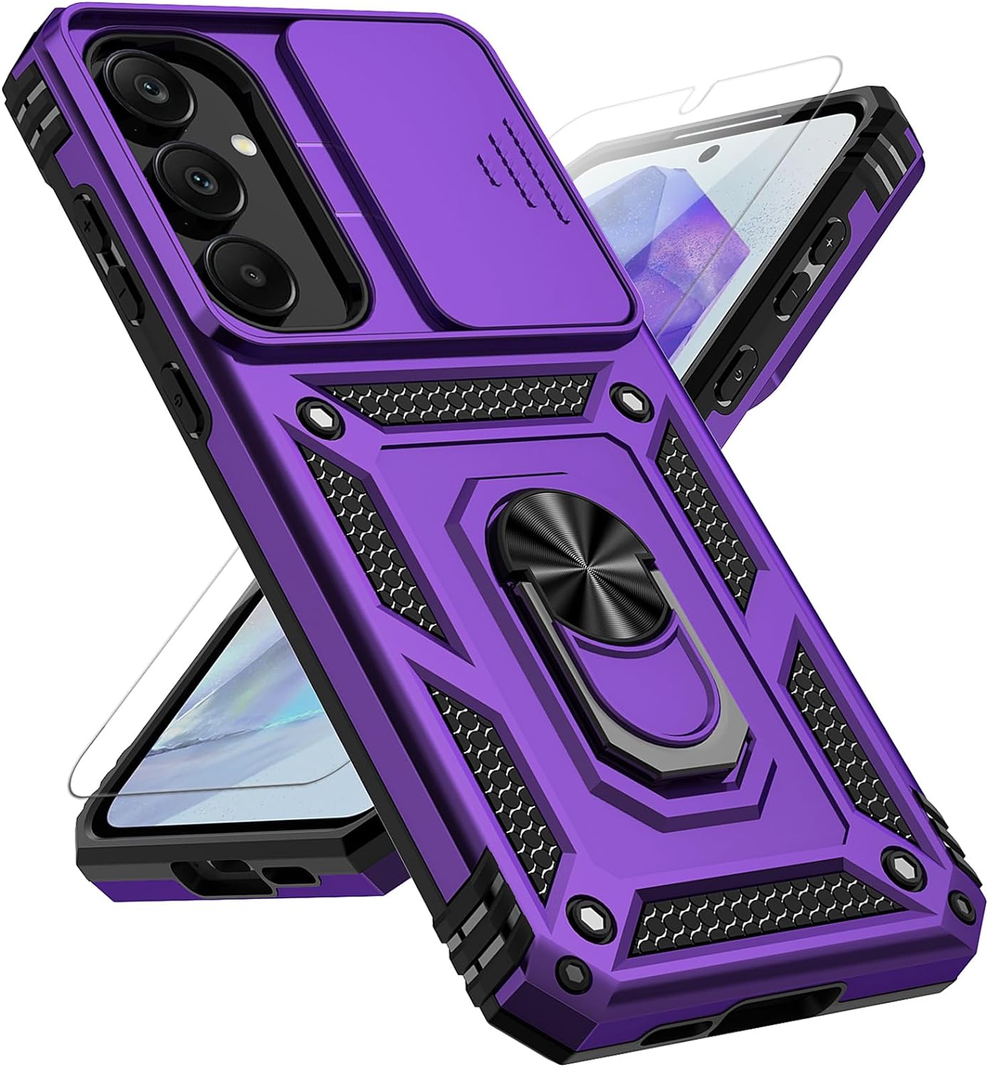 for Samsung Galaxy A55 5G Case with Slide Camera Cover HD Screen Protector [Military Grade 16ft ...