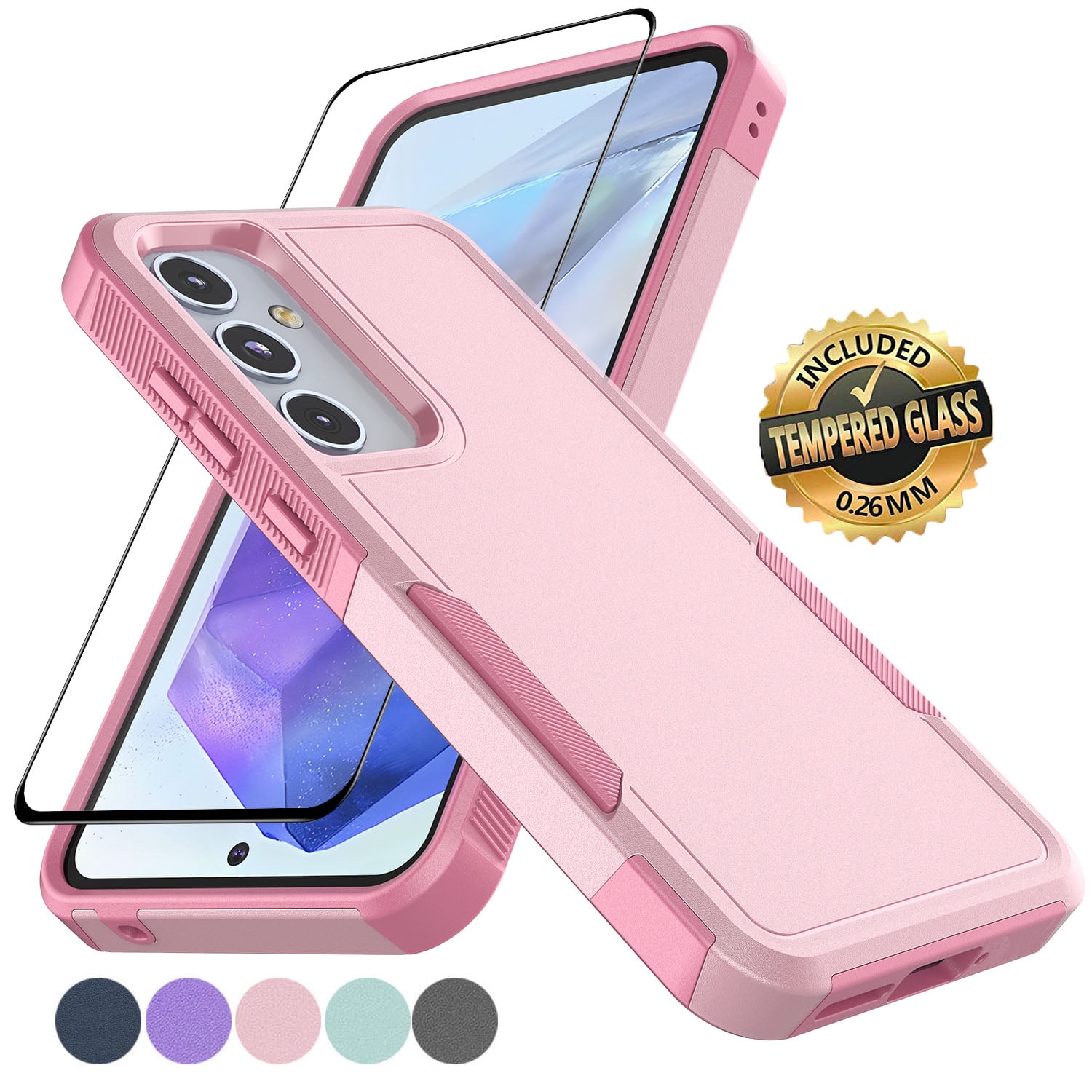 Samsung Galaxy A55 5G Case with Tempered Glass Screen Protector, Tekcoo ...