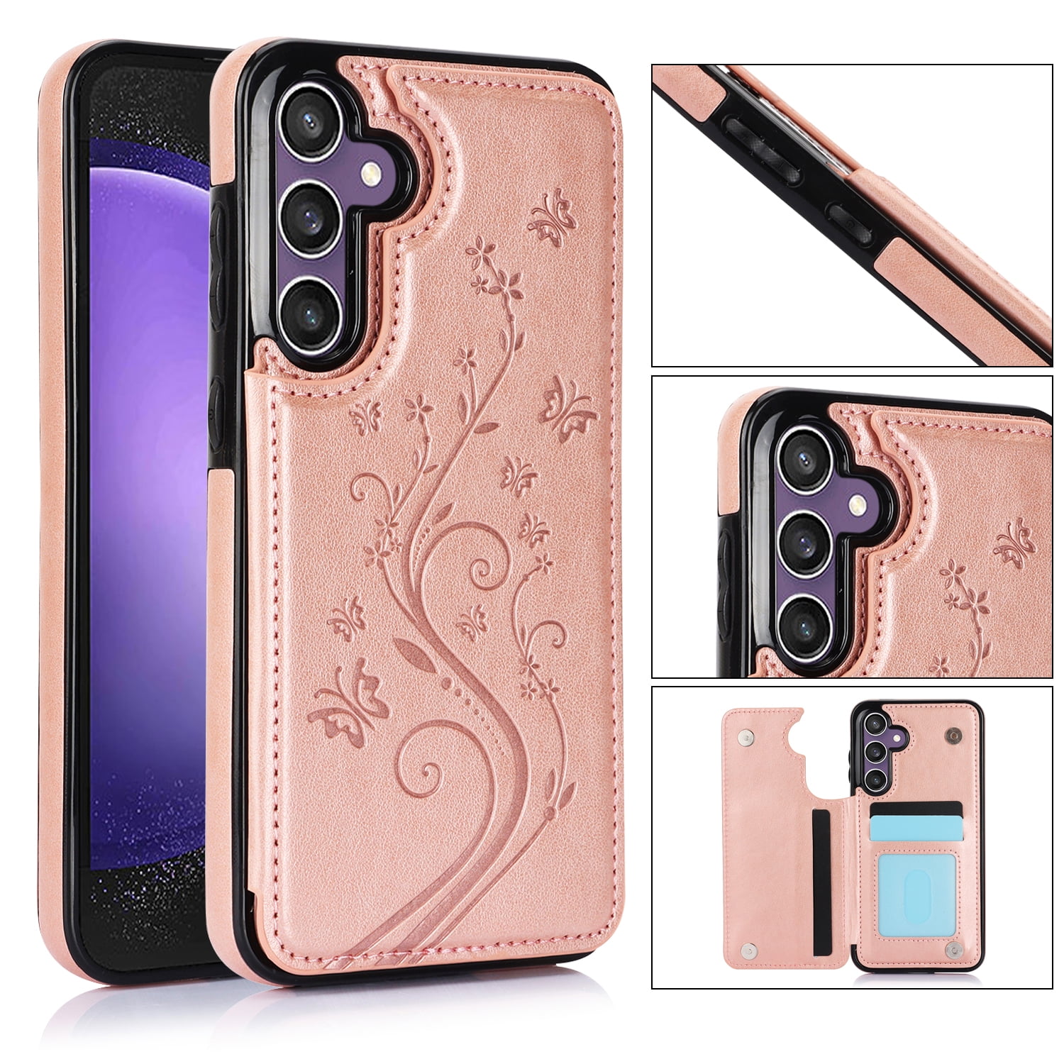 for Samsung Galaxy A55 Case Wallet with Card Holder, Floral Flower ...