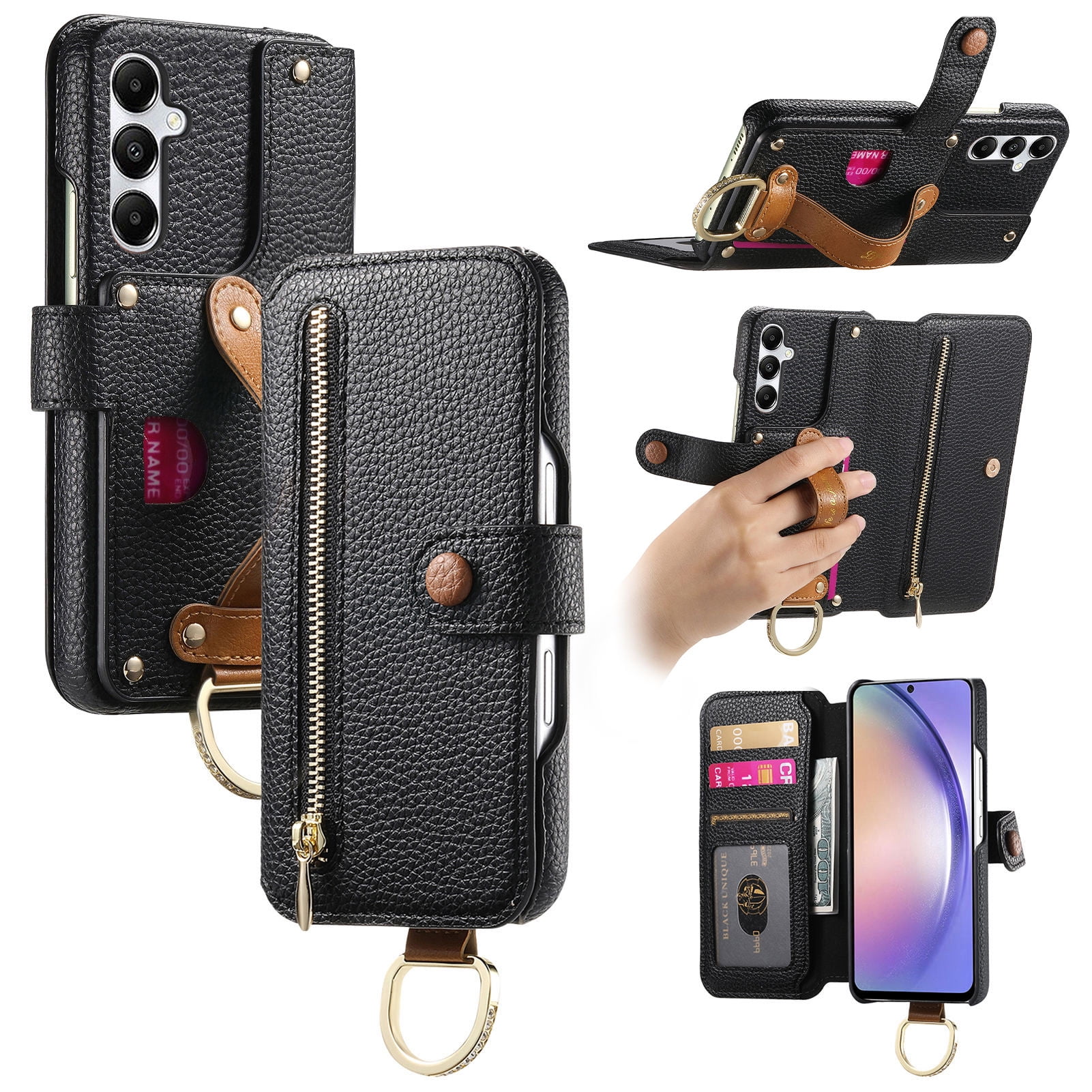 for Samsung Galaxy A55 Folio Flip Wallet Case, PU Leather Zipper Pocket ...