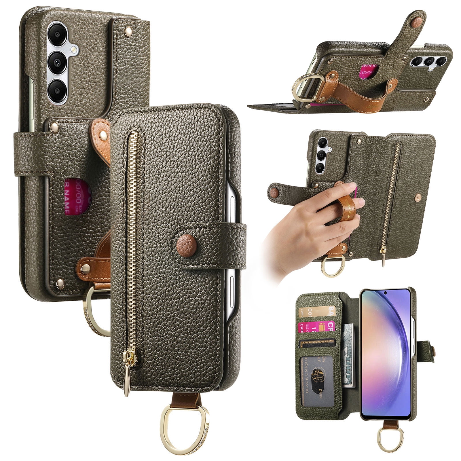 for Samsung Galaxy A55 Folio Flip Wallet Case, PU Leather Zipper Pocket ...
