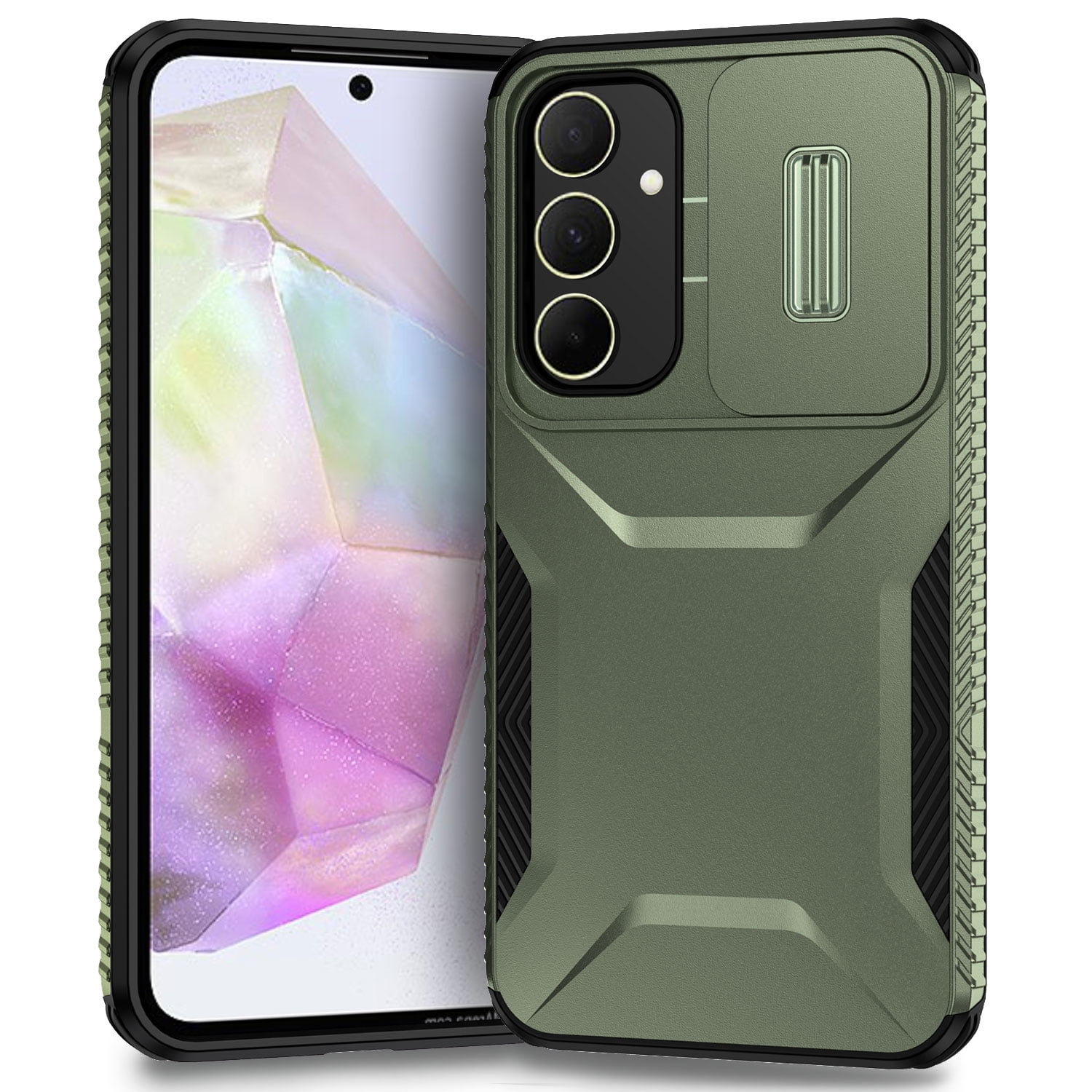 for Samsung Galaxy A55 Rugged Case with Camera Lens Sliding Cover ...