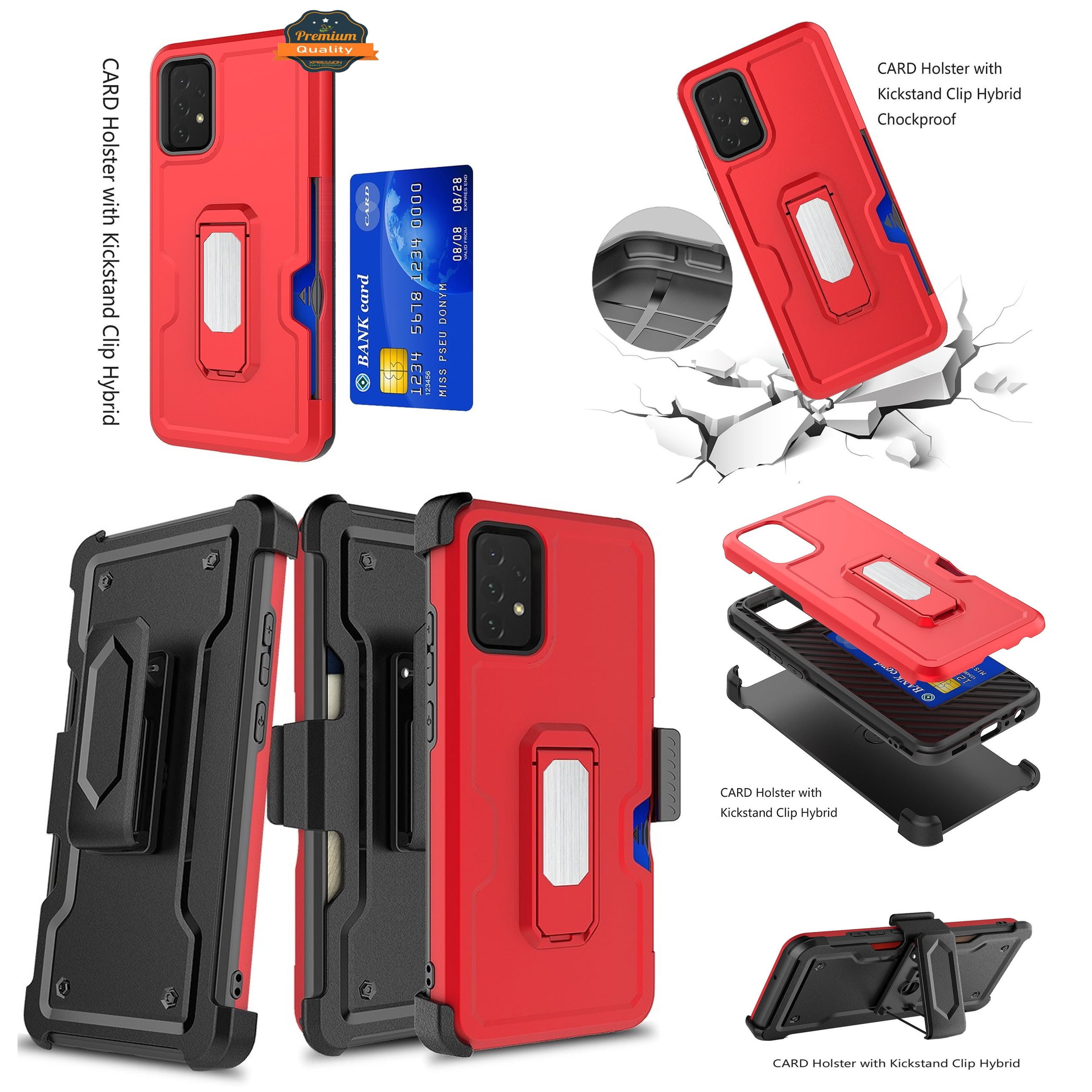 for Samsung Galaxy A72 5G Armor Belt Clip with Credit Card Holder ...