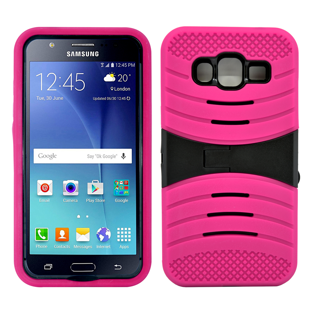 Samsung Galaxy J3 Hybrid Silicone Case Cover with Kickstand Dual Layer ...