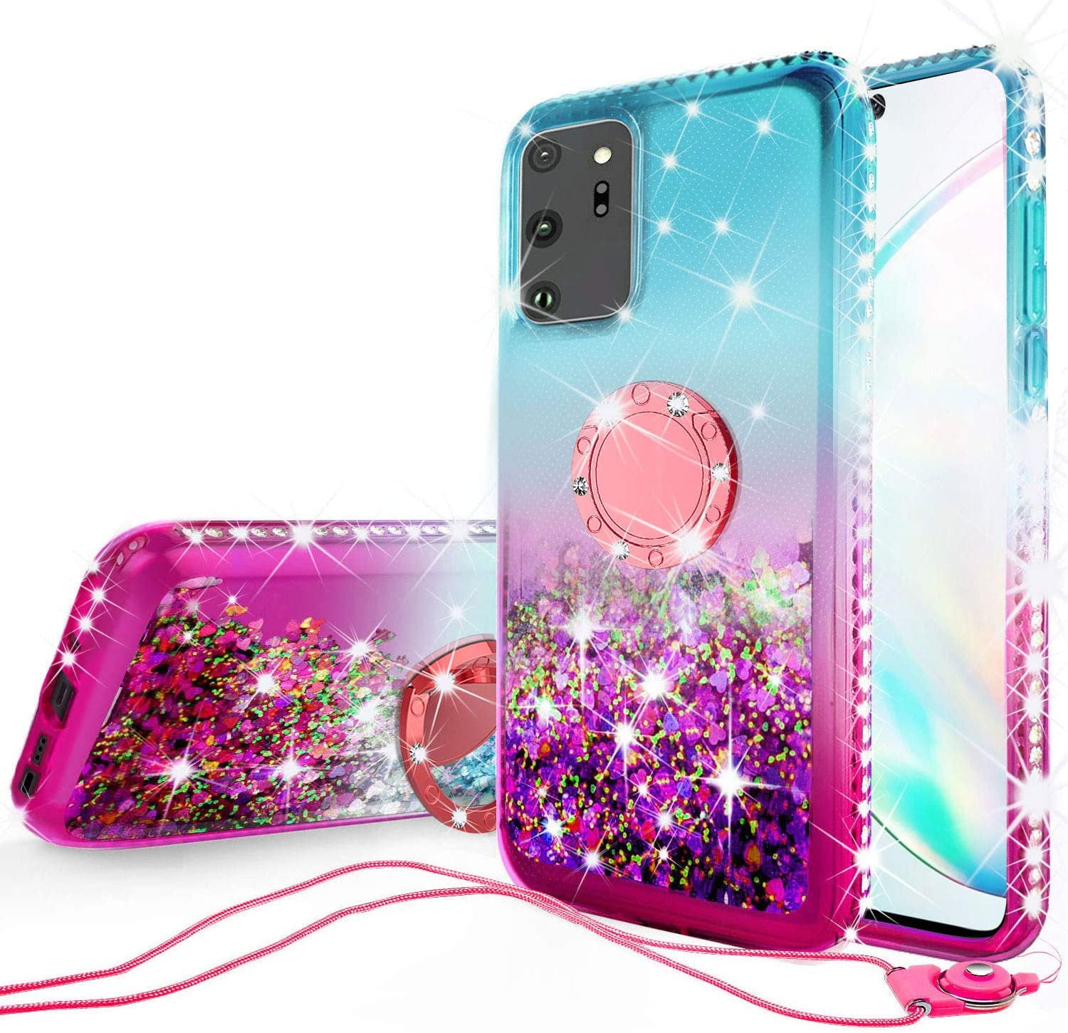 Samsung Galaxy Note 20 Plus Case Ring Stand Glitter Liquid Quicksand ...