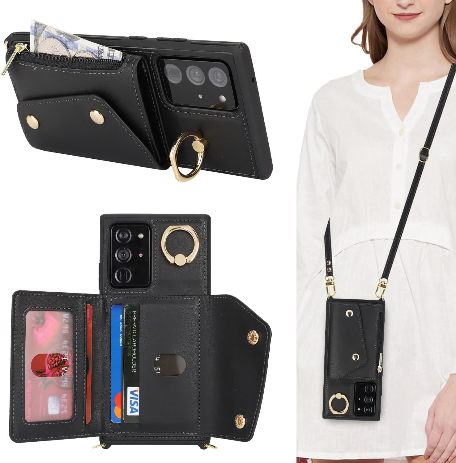 for Samsung Galaxy Note 20 Ultra Case with Card Holder and Strap - Zipper Pocket,Crossbody ...