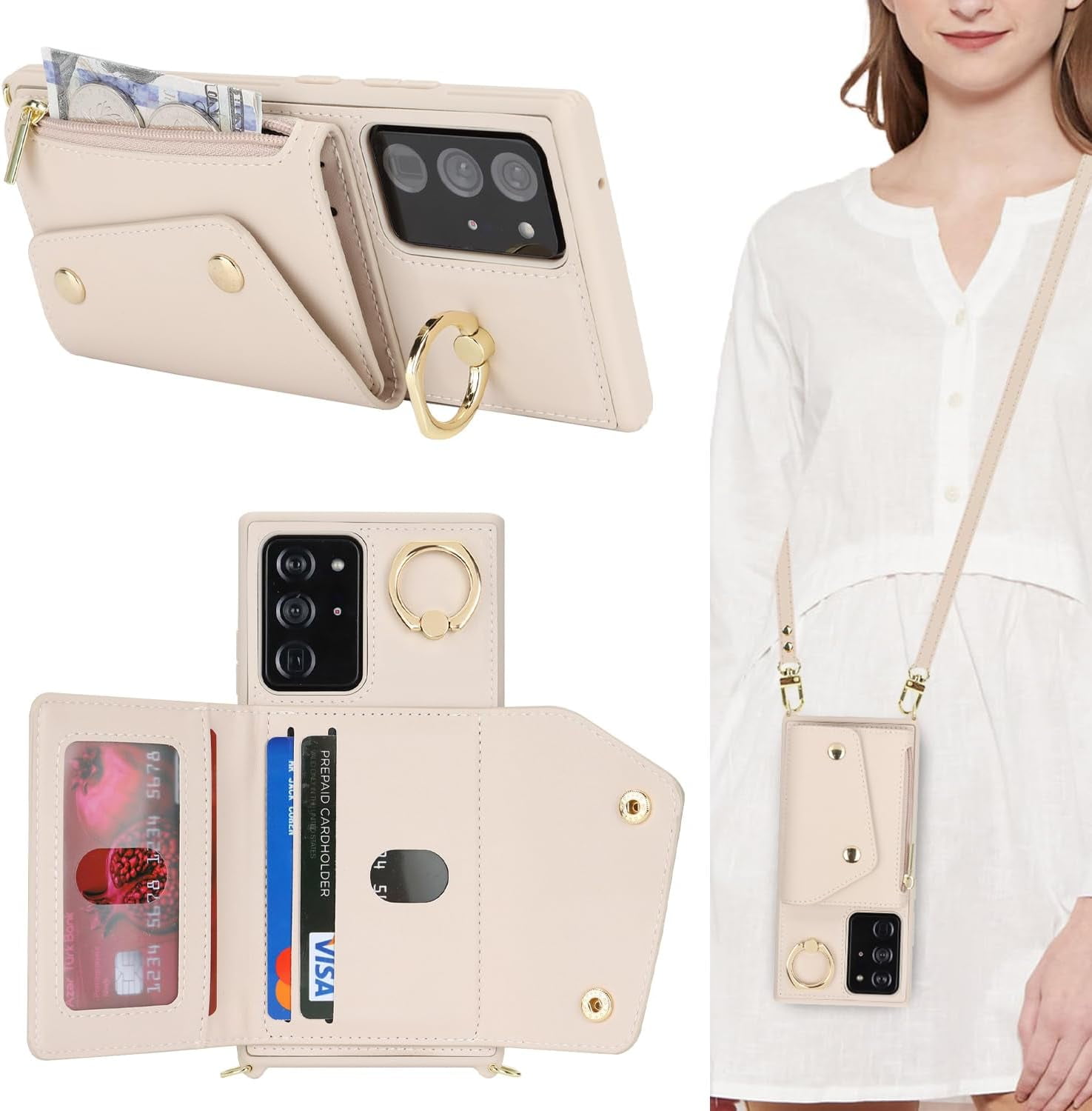 for Samsung Galaxy Note 20 Ultra Case with Card Holder and Strap - Zipper Pocket,Crossbody ...