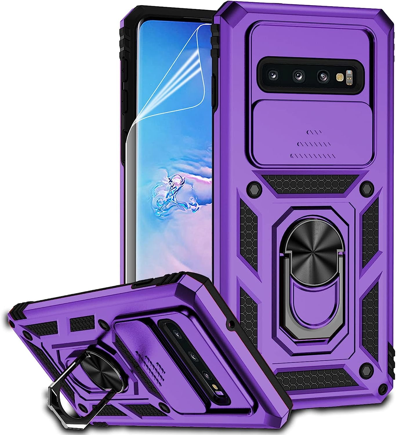 for Samsung Galaxy S10 Case with Camera Lens Cover HD Screen Protector, Dual Layer Military ...