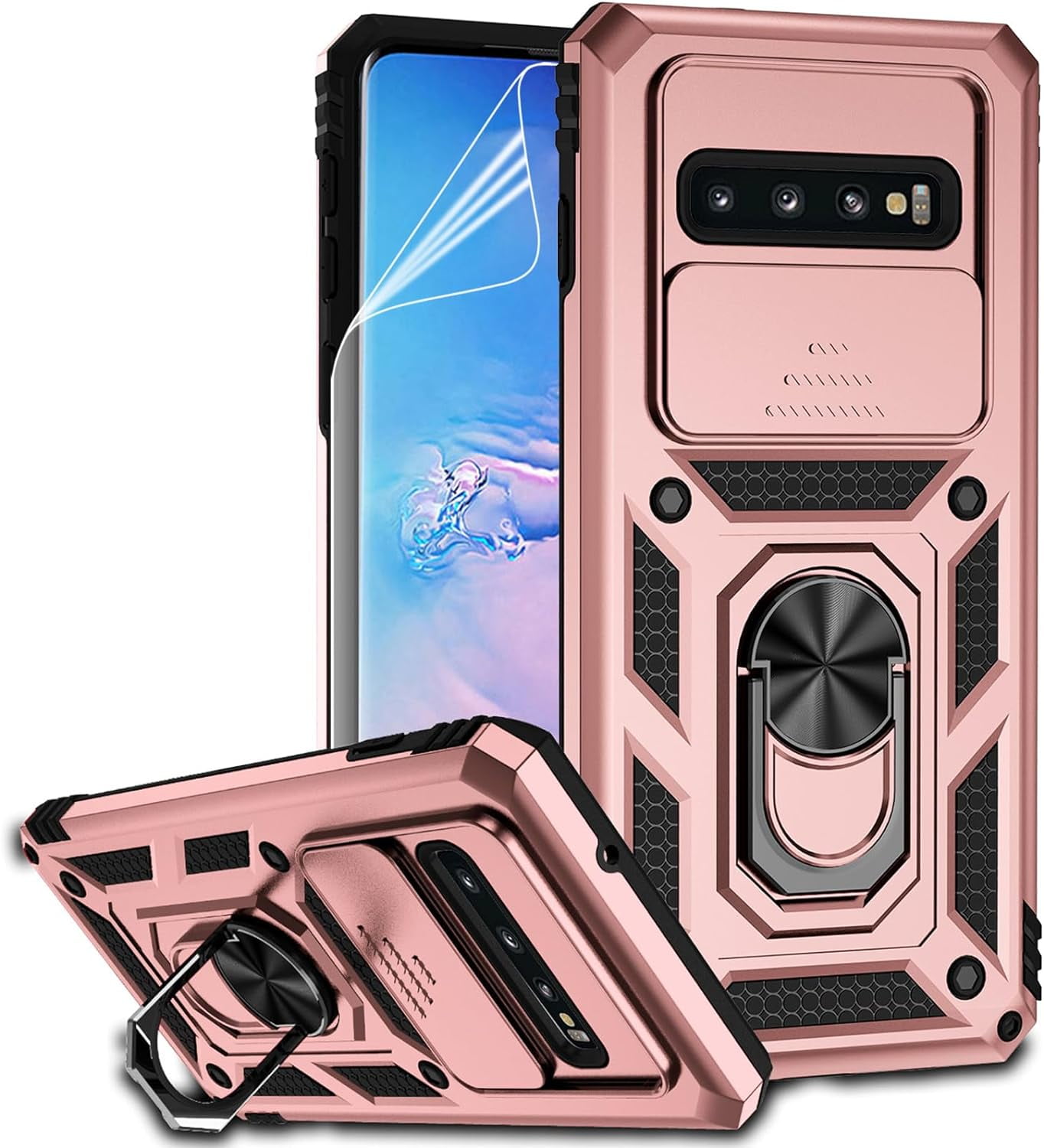 for Samsung Galaxy S10 Case with Camera Lens Cover HD Screen Protector, Dual Layer Military ...