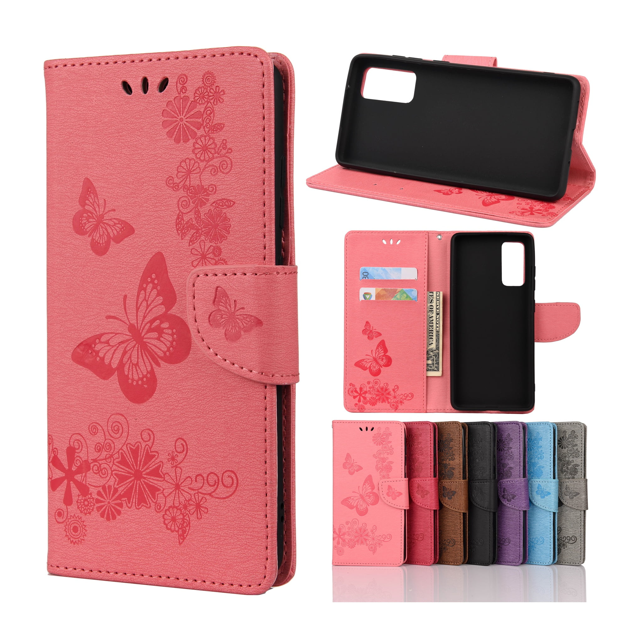 Samsung Galaxy S20 FE 5G Case with Hand Strap, Dteck Embossed Butterfly PU Leather Magnetic Flip ...