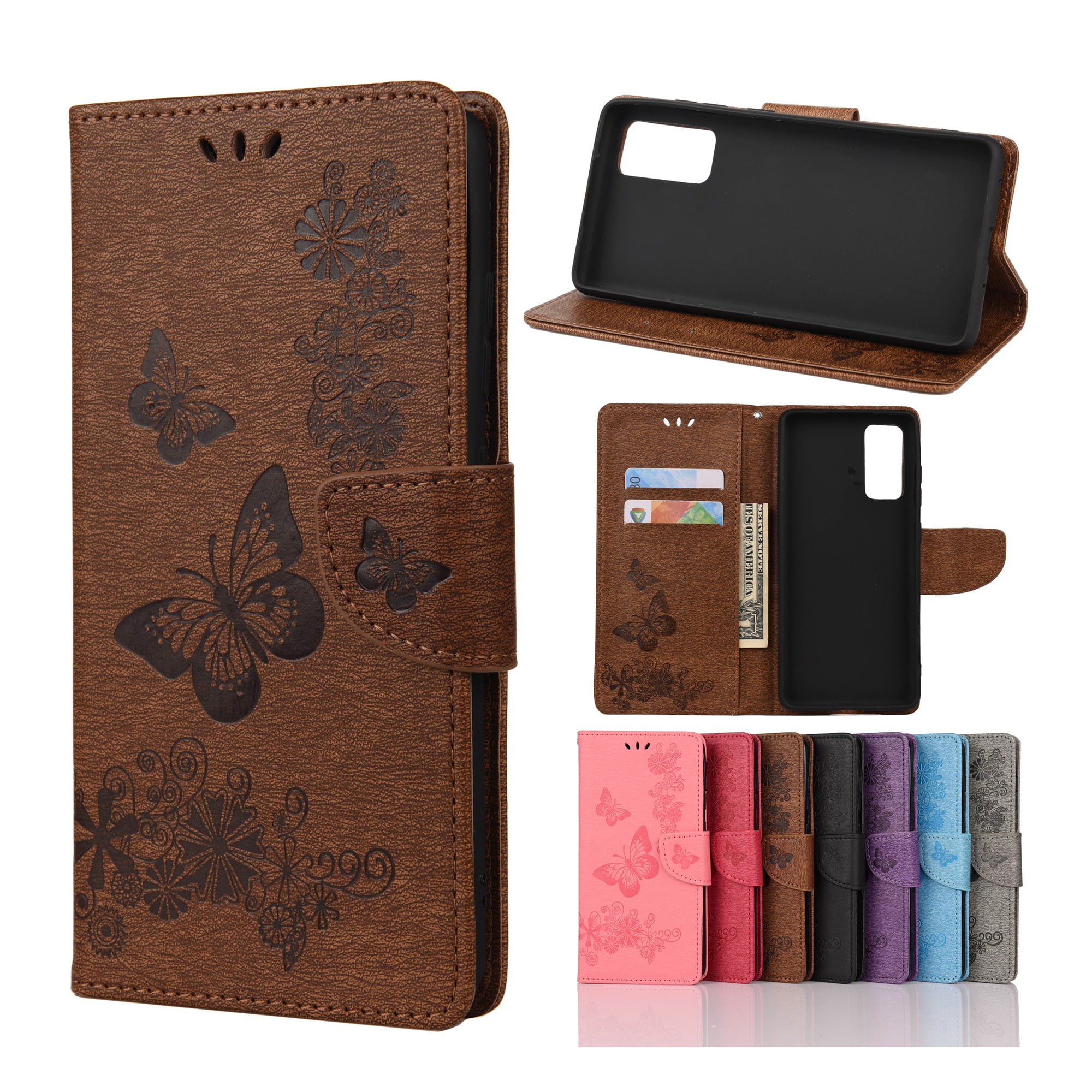 Samsung Galaxy S20 FE 5G Case with Hand Strap, Dteck Embossed Butterfly PU Leather Magnetic Flip ...