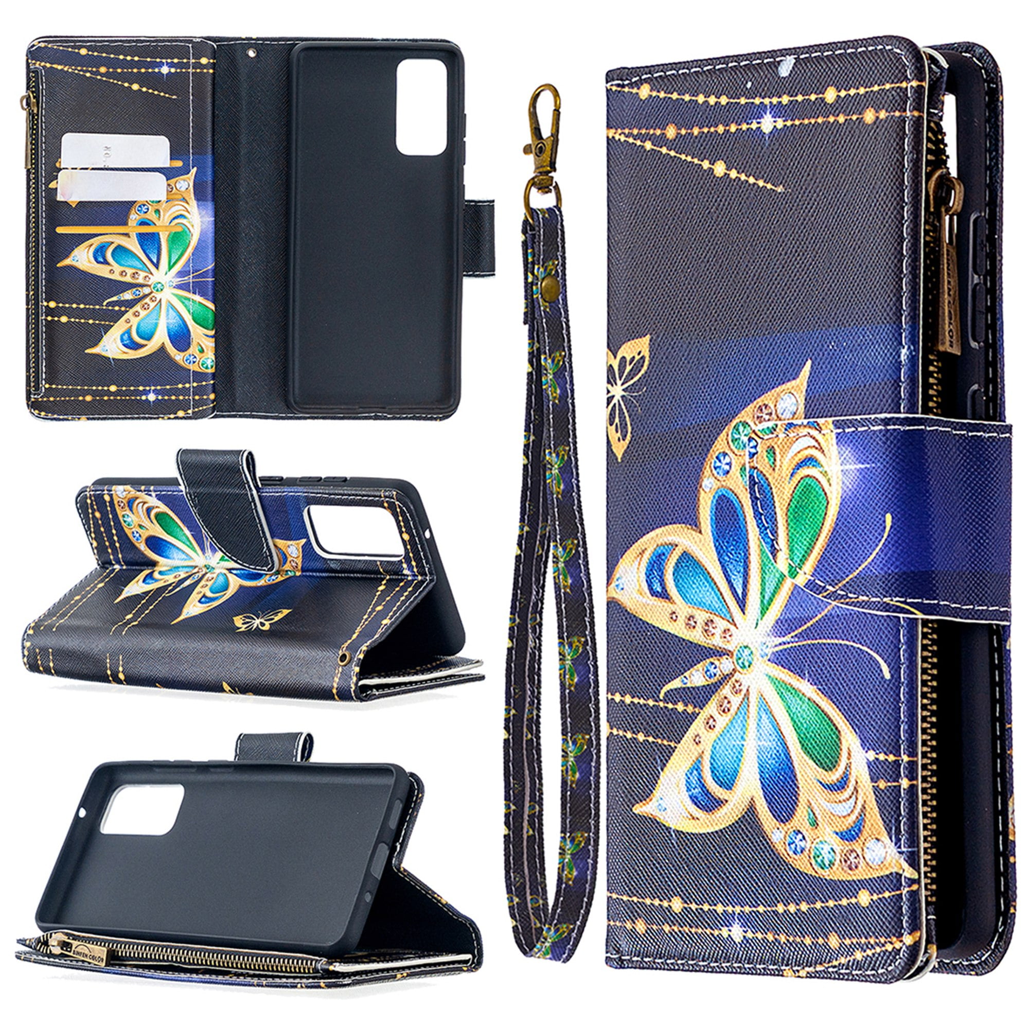 Samsung Galaxy S20 FE 5G Case with Zipper Wallet, Dteck Painted PU Leather Folio Case 9 Card ...