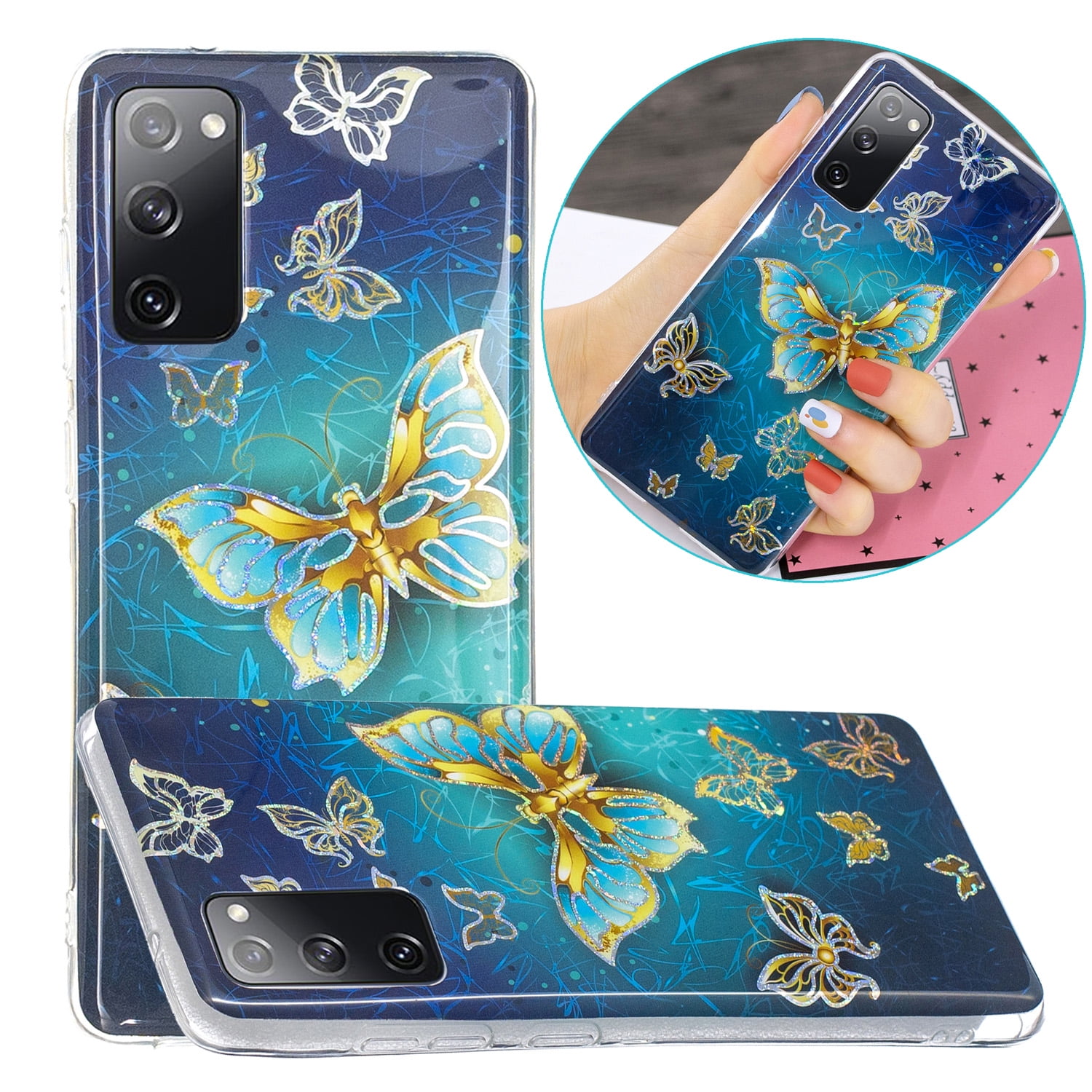 Samsung Galaxy S20 FE Case 5G, Mantto Hybrid Shockproof Bumper Rubber Butterfly Pattern Flower ...