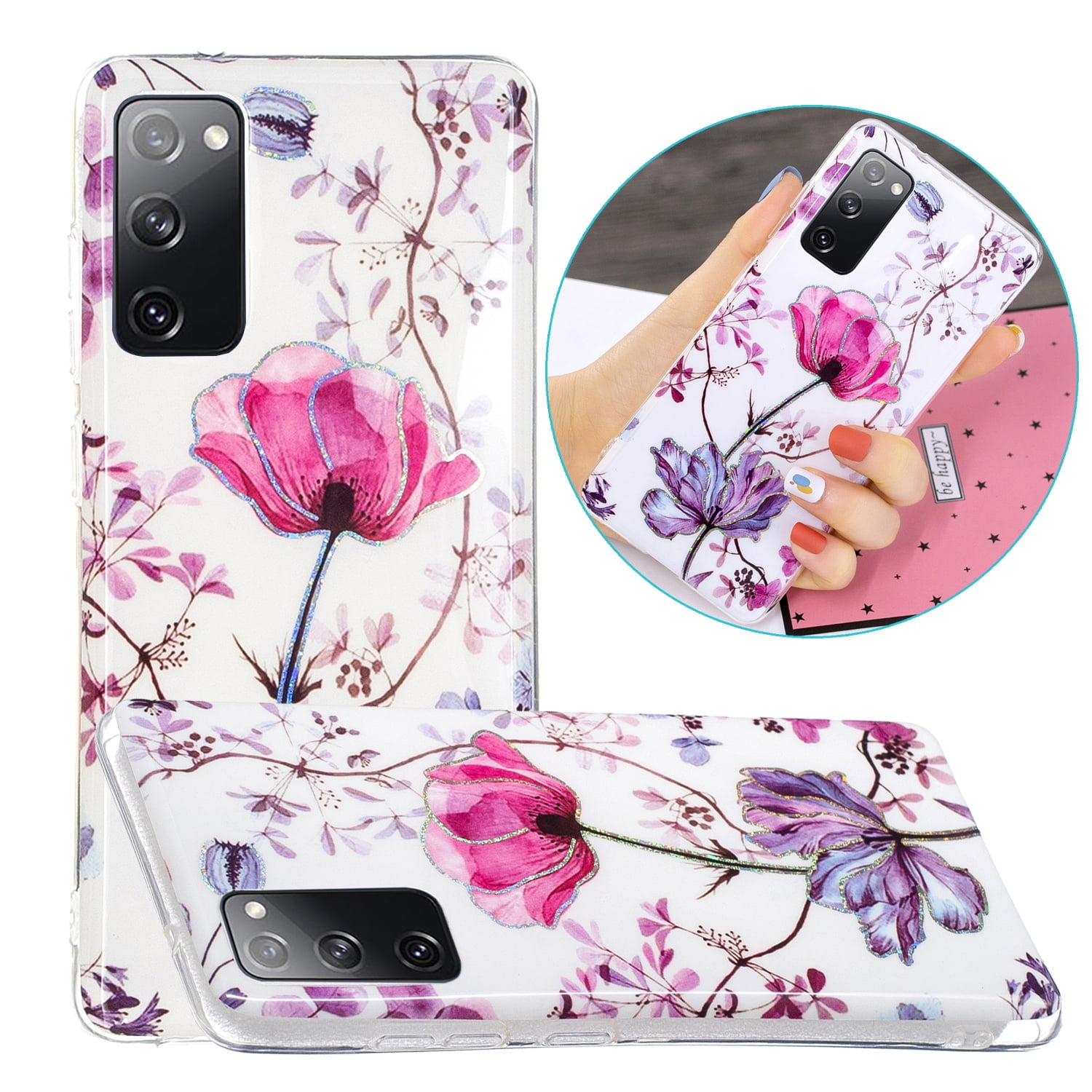 Samsung Galaxy S20 FE Case 5G, Mantto Hybrid Shockproof Bumper Rubber Butterfly Pattern Flower ...